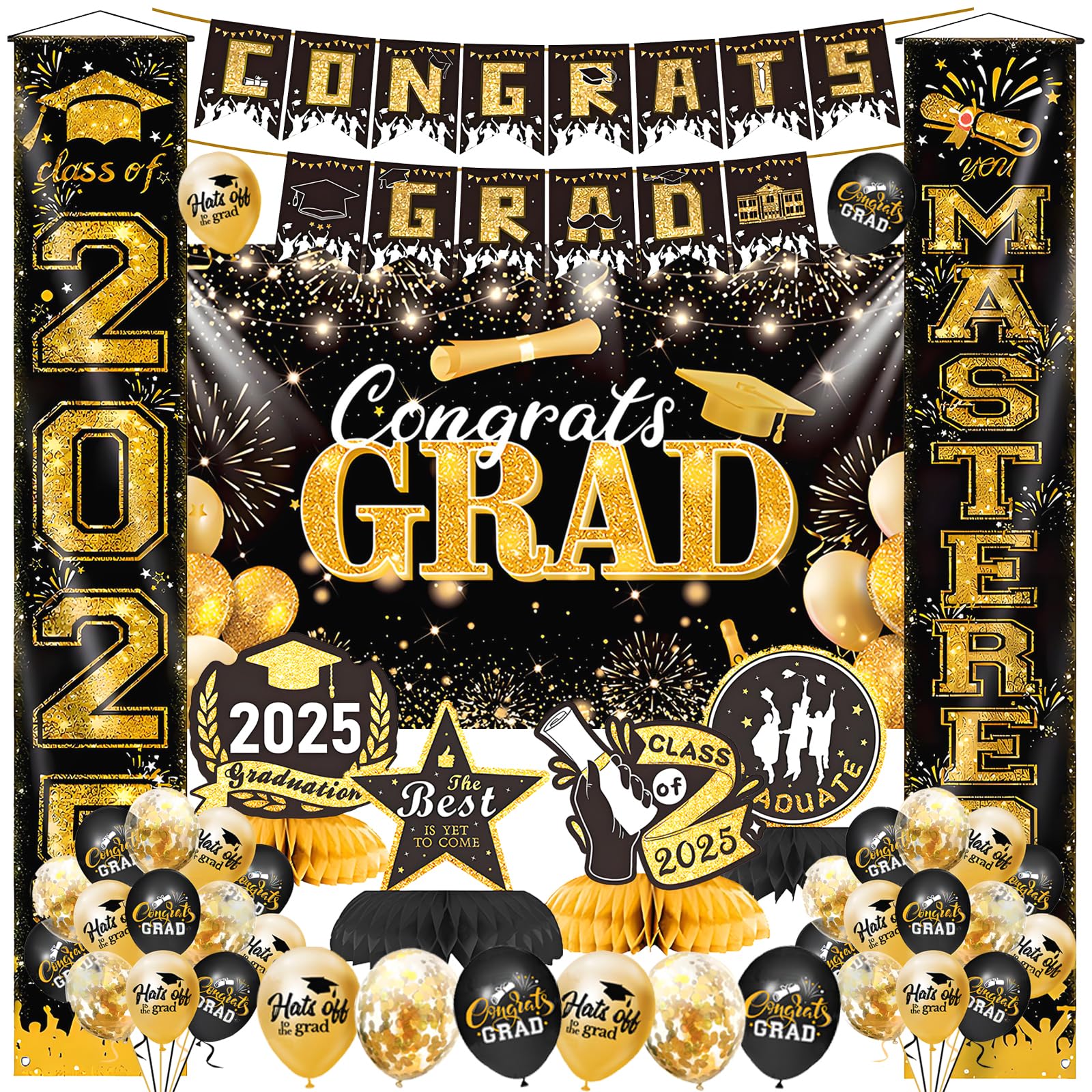 Graduation Decorations 2025, Black And Gold Graduation Party ...
