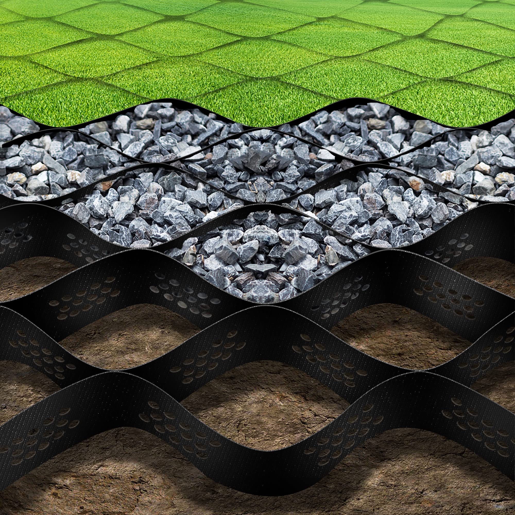 Tmovjxv 9.8x32.8ft 321 sq ft Gravel Ground Grid -2 Inch Thick Geo Grid ...