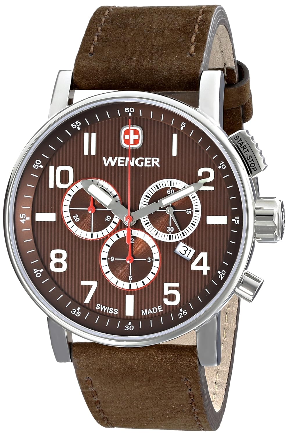 Wenger Herren-Armbanduhr XL Commando Chrono Analog Quarz Leder 01.1243. ...