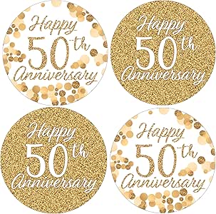 Amazon.com: Gold 50th Anniversary Party Favor Stickers - 1.75 in - 40 ...