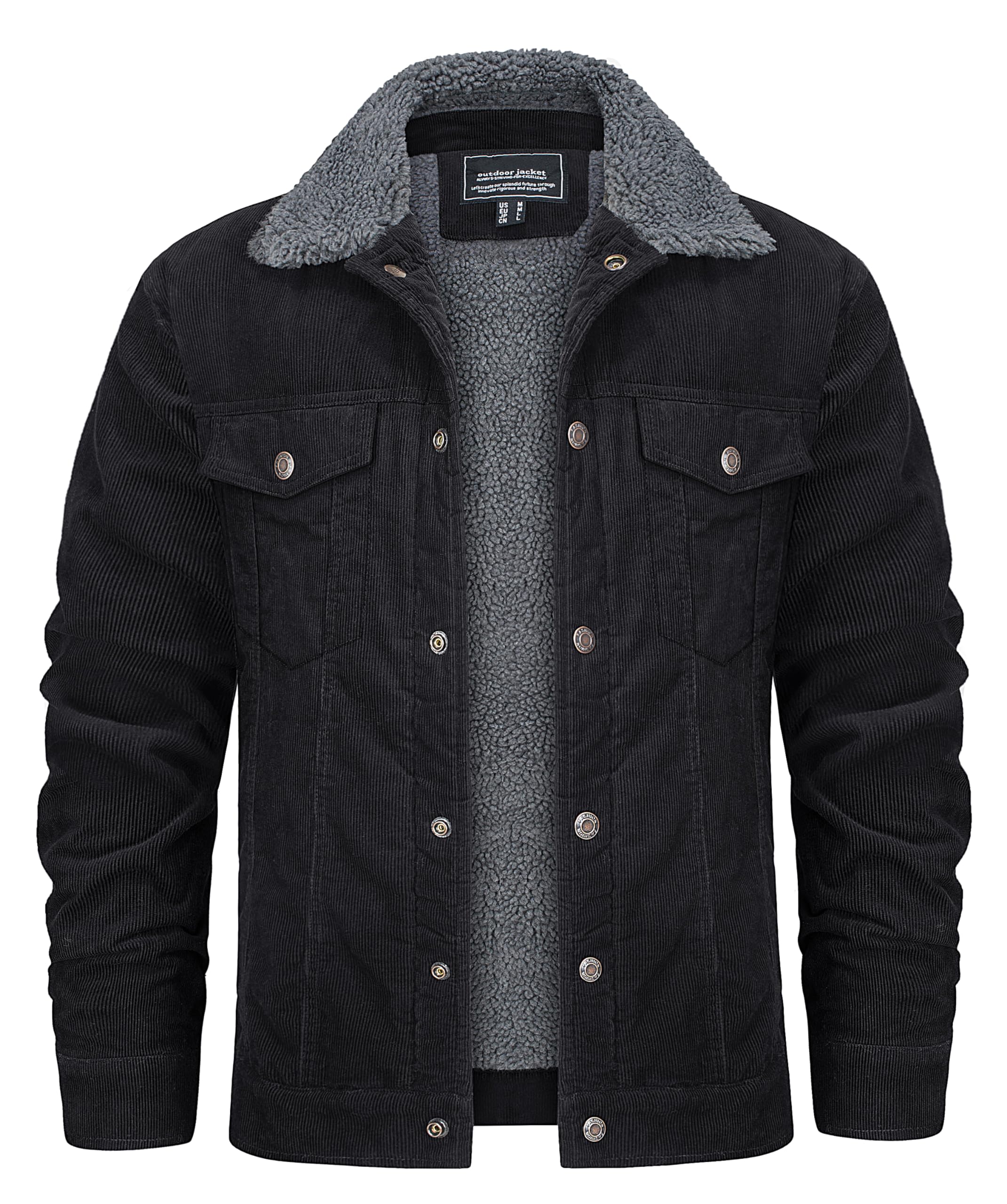 KEFITEVD Men's Corduroy Jacket Sherpa Fleece Lined Trucker Jackets Fur ...