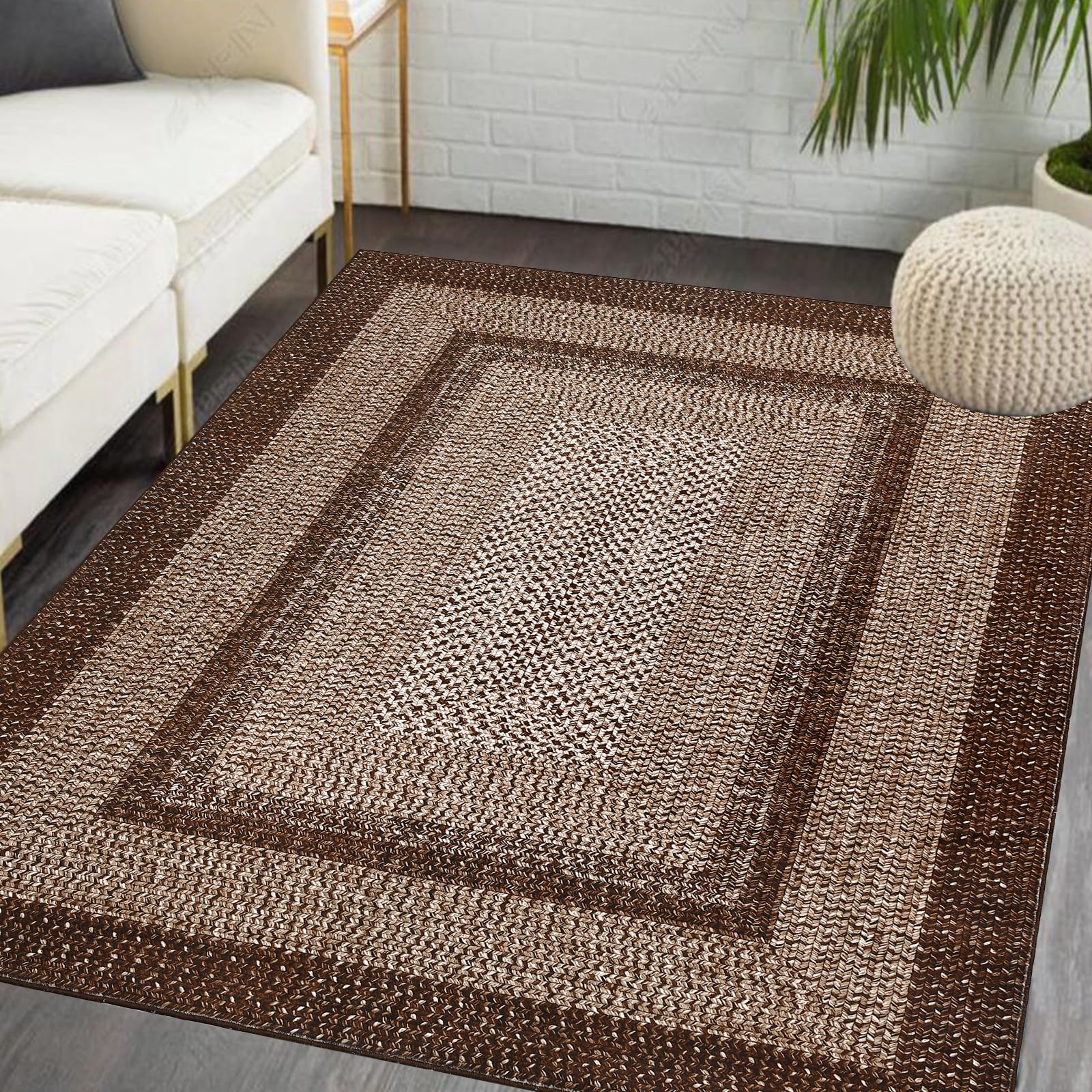RUGSREAL 10x13 Large Living Room Rug Braided Print Rug Boho Accent ...