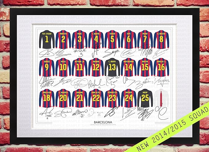 BLACK FRAMED & MOUNTED BARCELONA 2014-2015 SQUAD TEAM PLAYERS NEW ...
