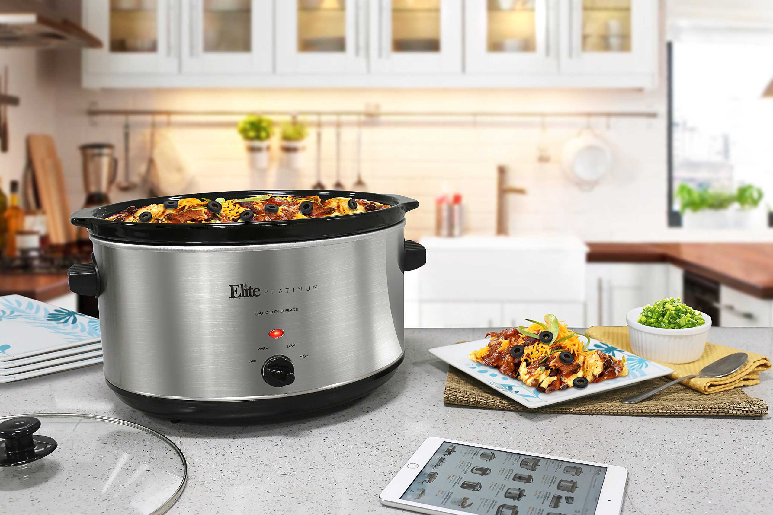 Elite Gourmet Stainless Steel Slow Cooker, Dishwasher-Safe with ...