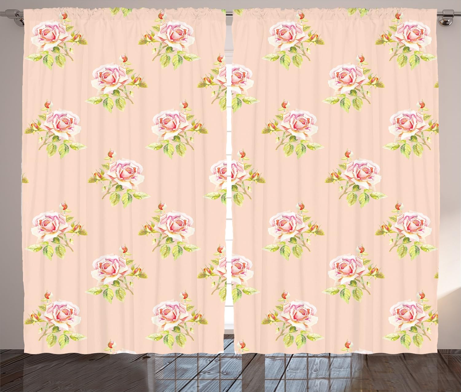 Amazon.com: Ambesonne Rose Curtains, Nostalgic Floral Endless Pattern ...