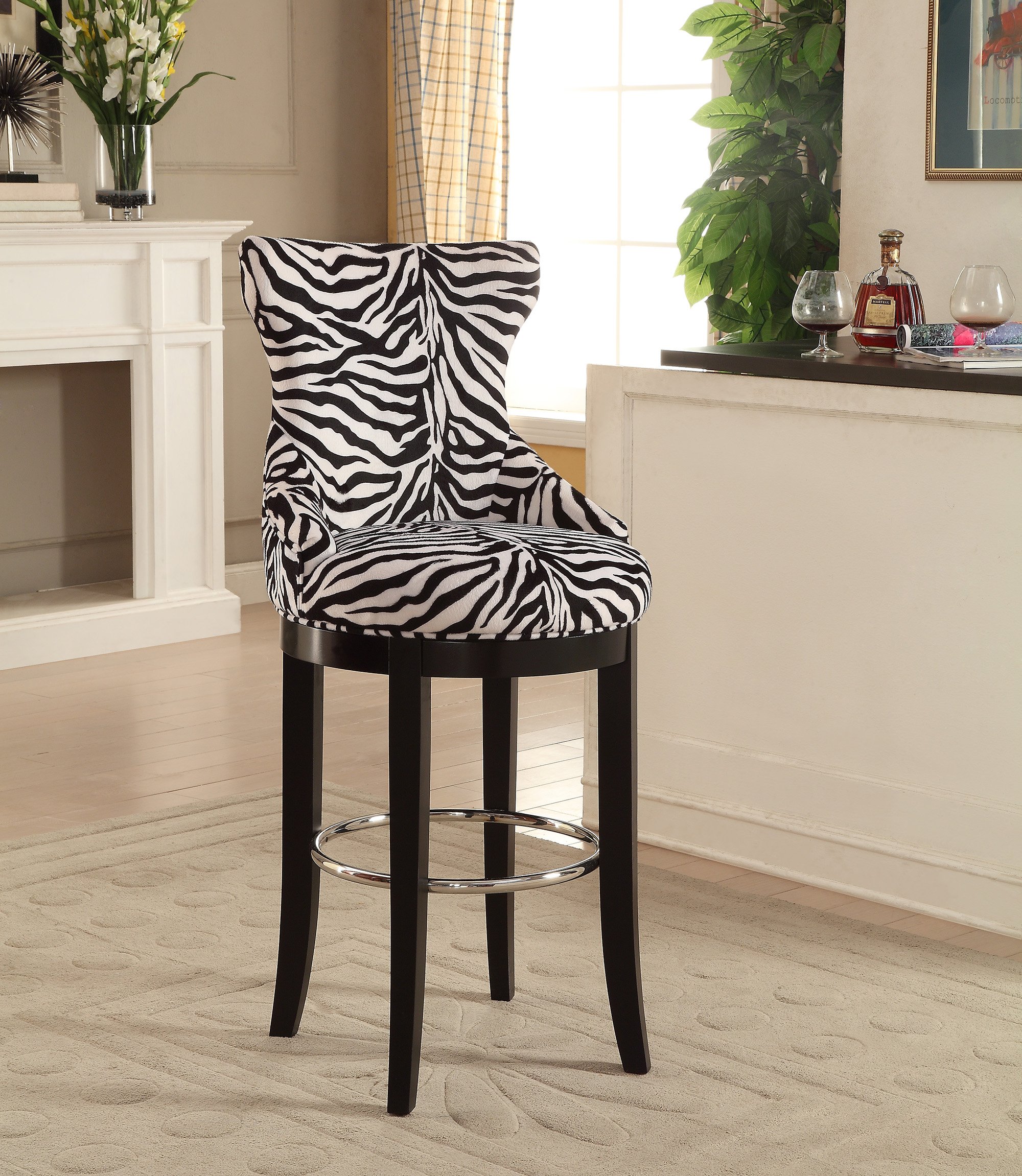 Wholesale Interiors Peace Zebra-Print Patterned Fabric Upholstered Bar ...