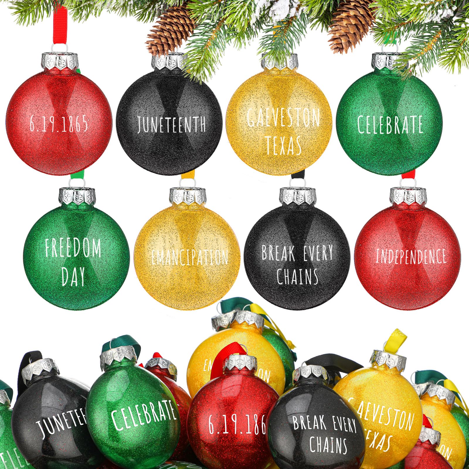 Leyndo 24 Large Juneteenth Hanging Glitter Balls 3.15 in Black History ...