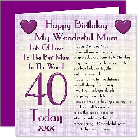 Mum 40th Happy Birthday Card - Lots of Love to The Best Mum in The ...
