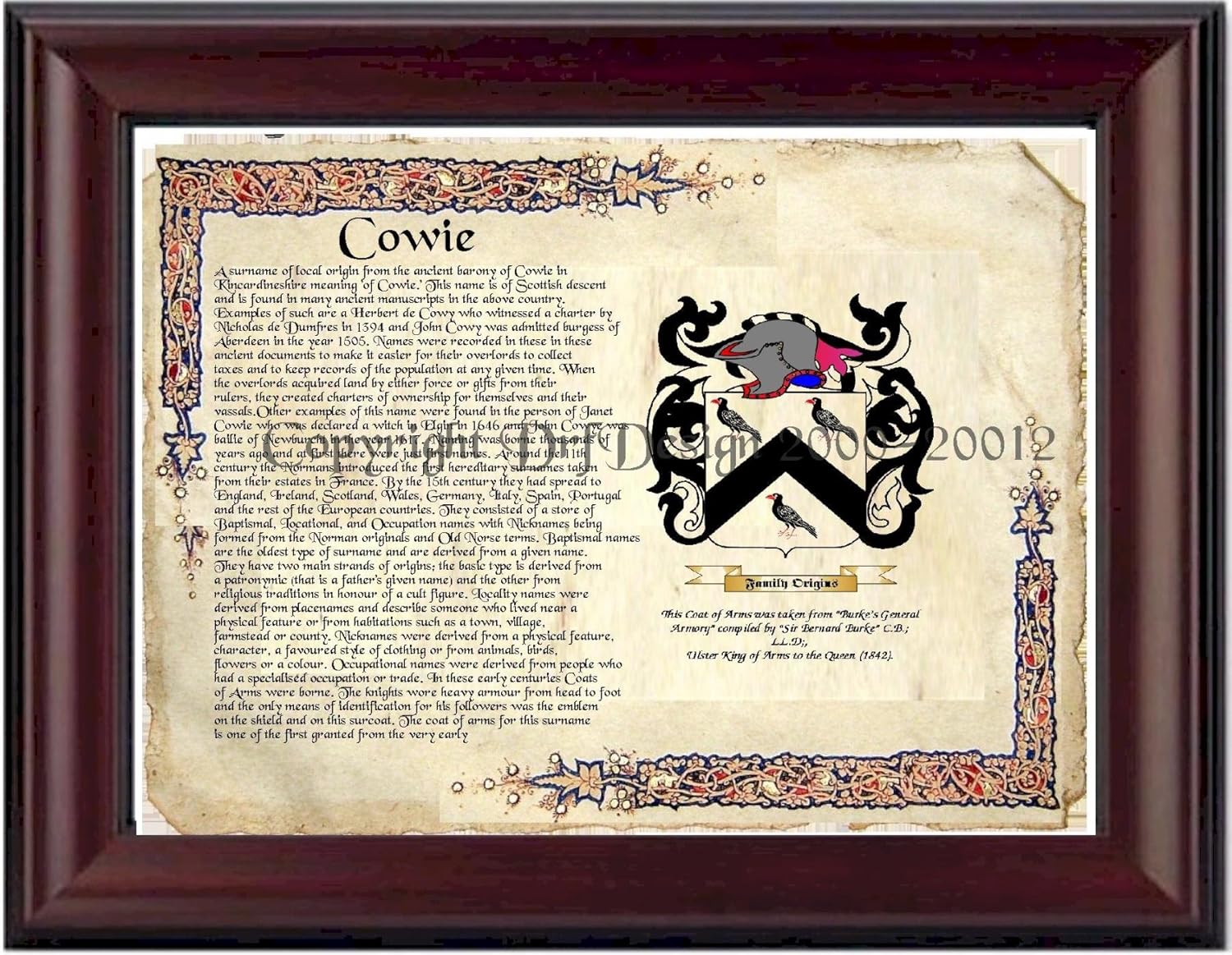 Cowie Coat of Arms/ Family History Wood Framed: Amazon.co.uk: Welcome