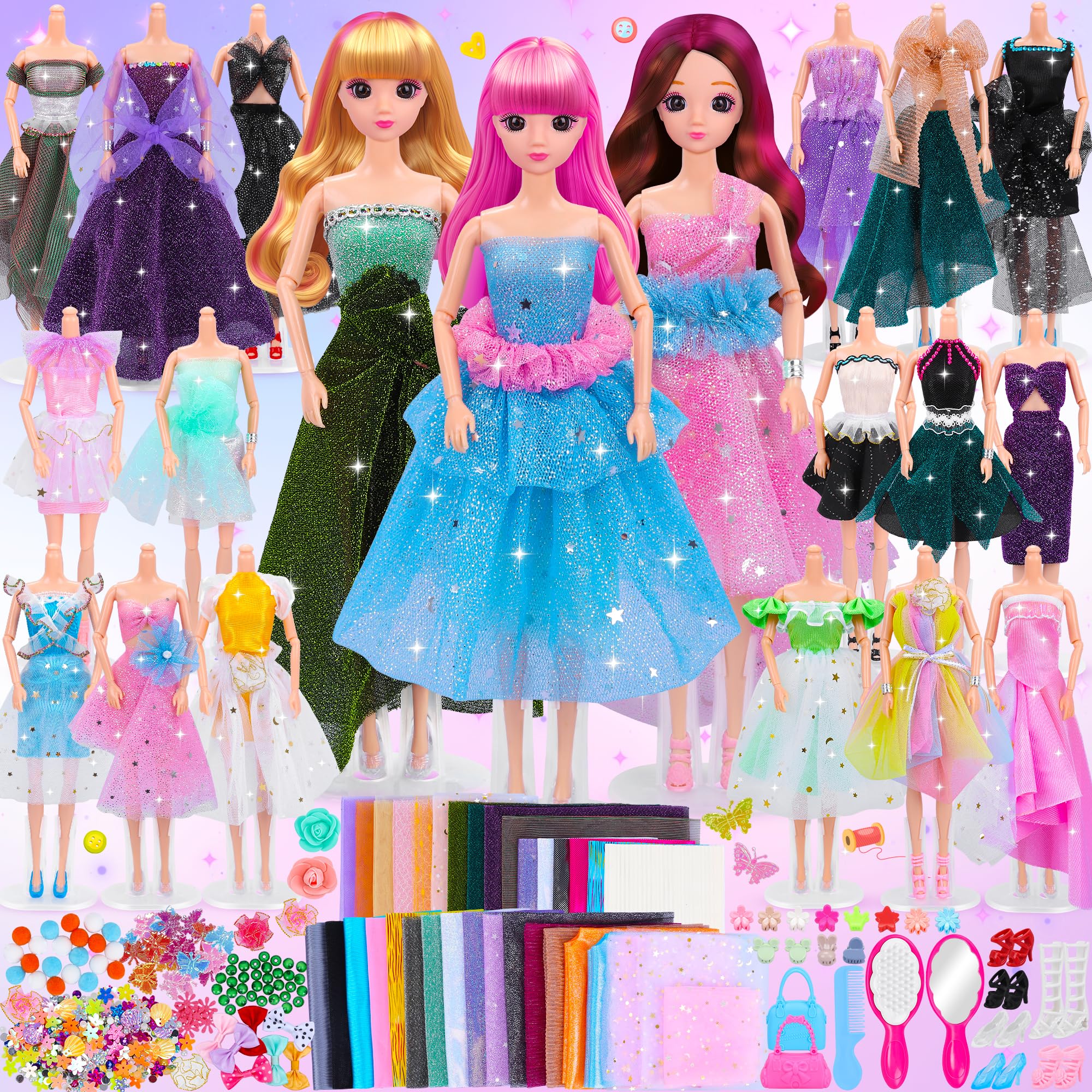 Fashion Designer Kit for Girls, Sewing Kit with 3 Dolls 3 Mannequins ...