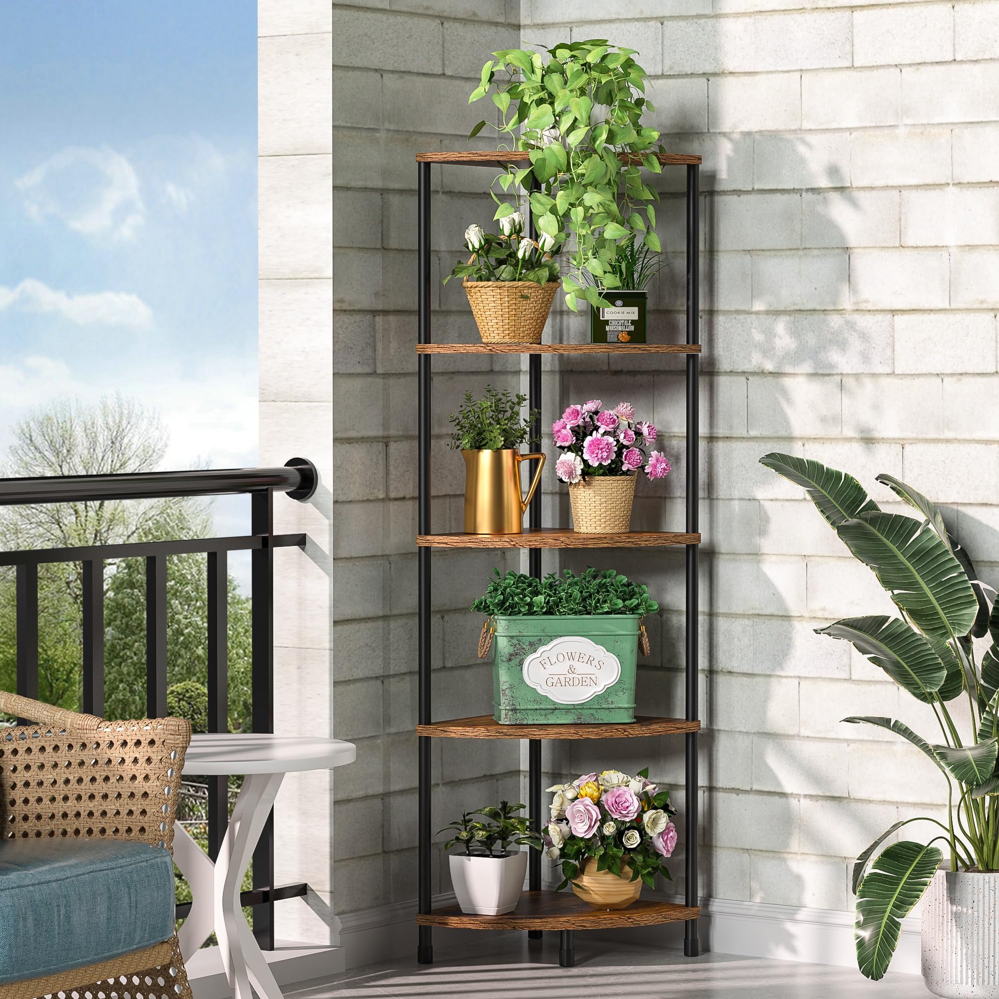 Greatseas Corner Plant Stand Shelf, 5 Tier Tall Shelf Plant Stand for ...