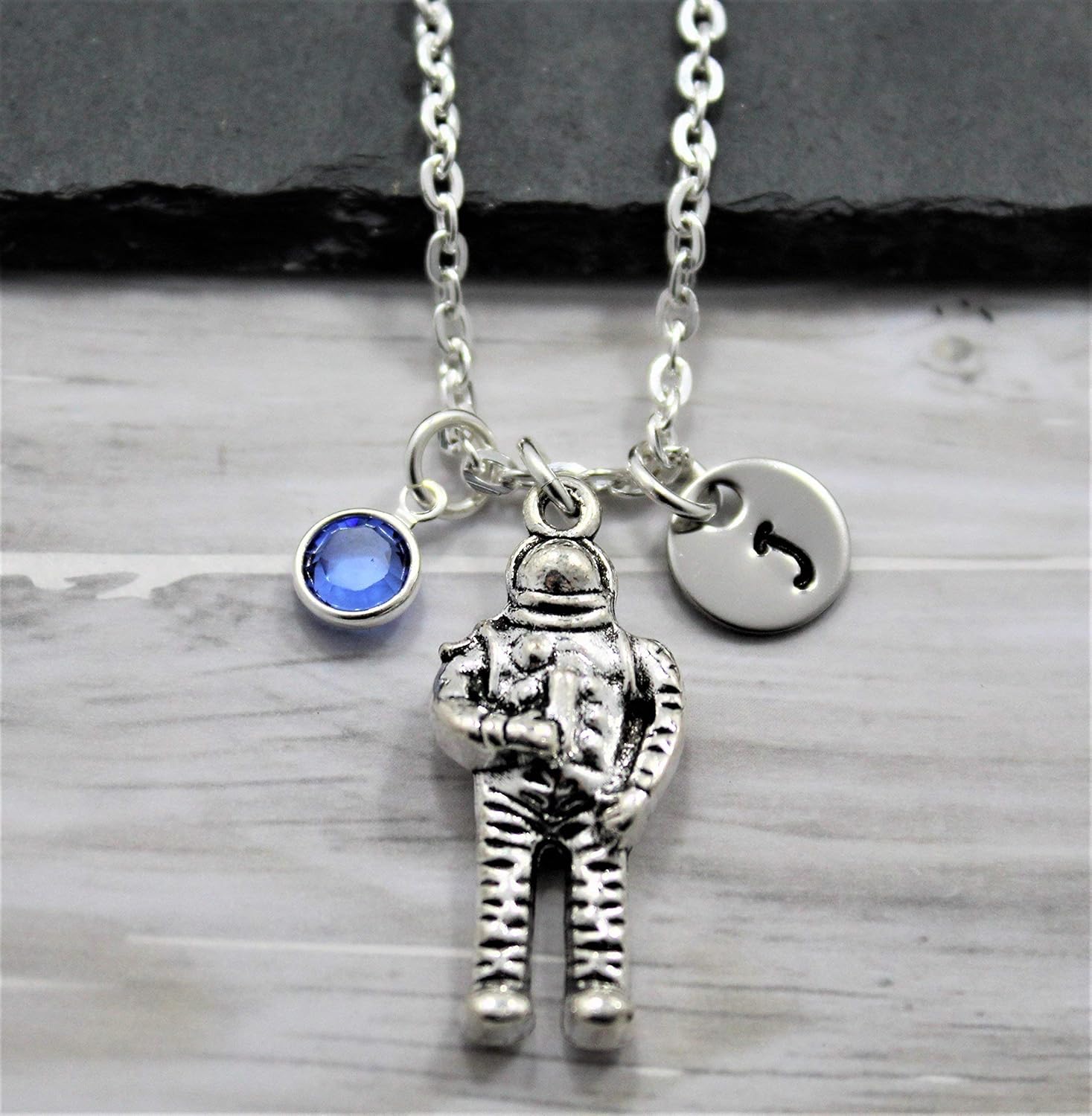 Amazon.com: Astronaut Necklace - Personalized Birthstone & Initial ...