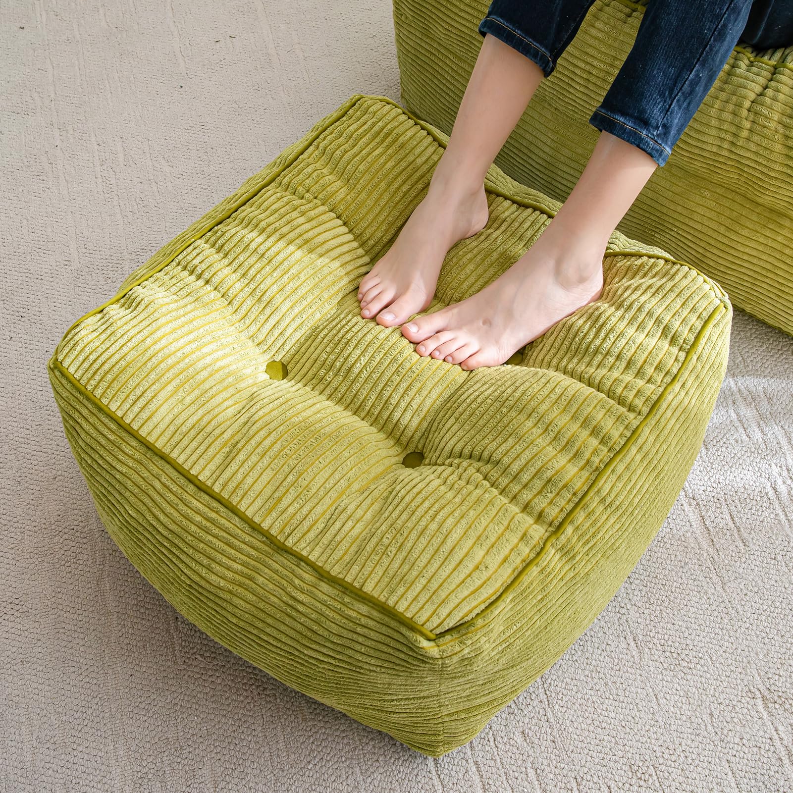 HIGOGOGO Square Stuffed Pouf Ottoman, Corduroy Poufs with Foam Chunk ...