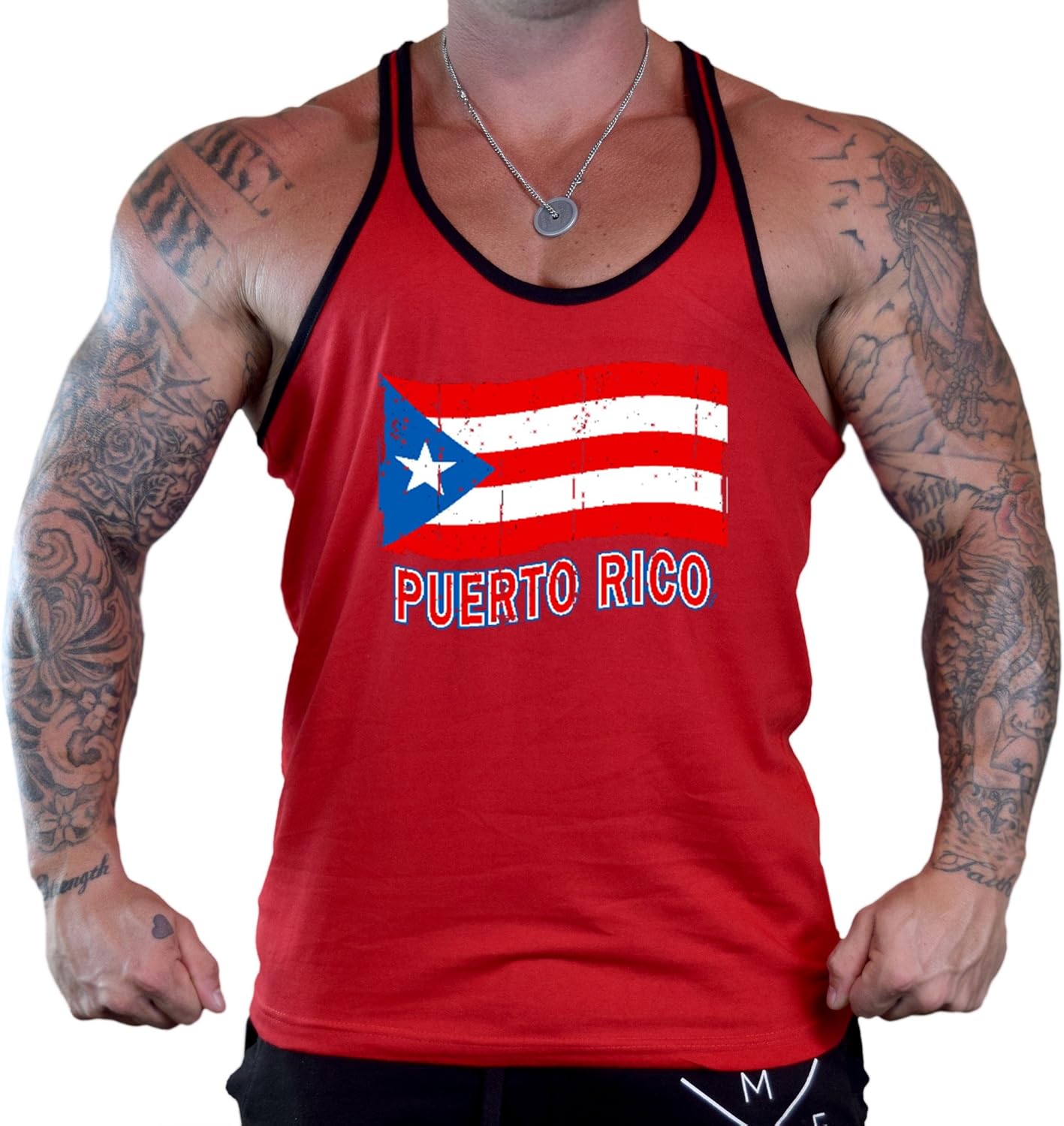 Amazon.com: Men's Grunge Puerto Rico Flag Tee Red Stringer Tank Top ...