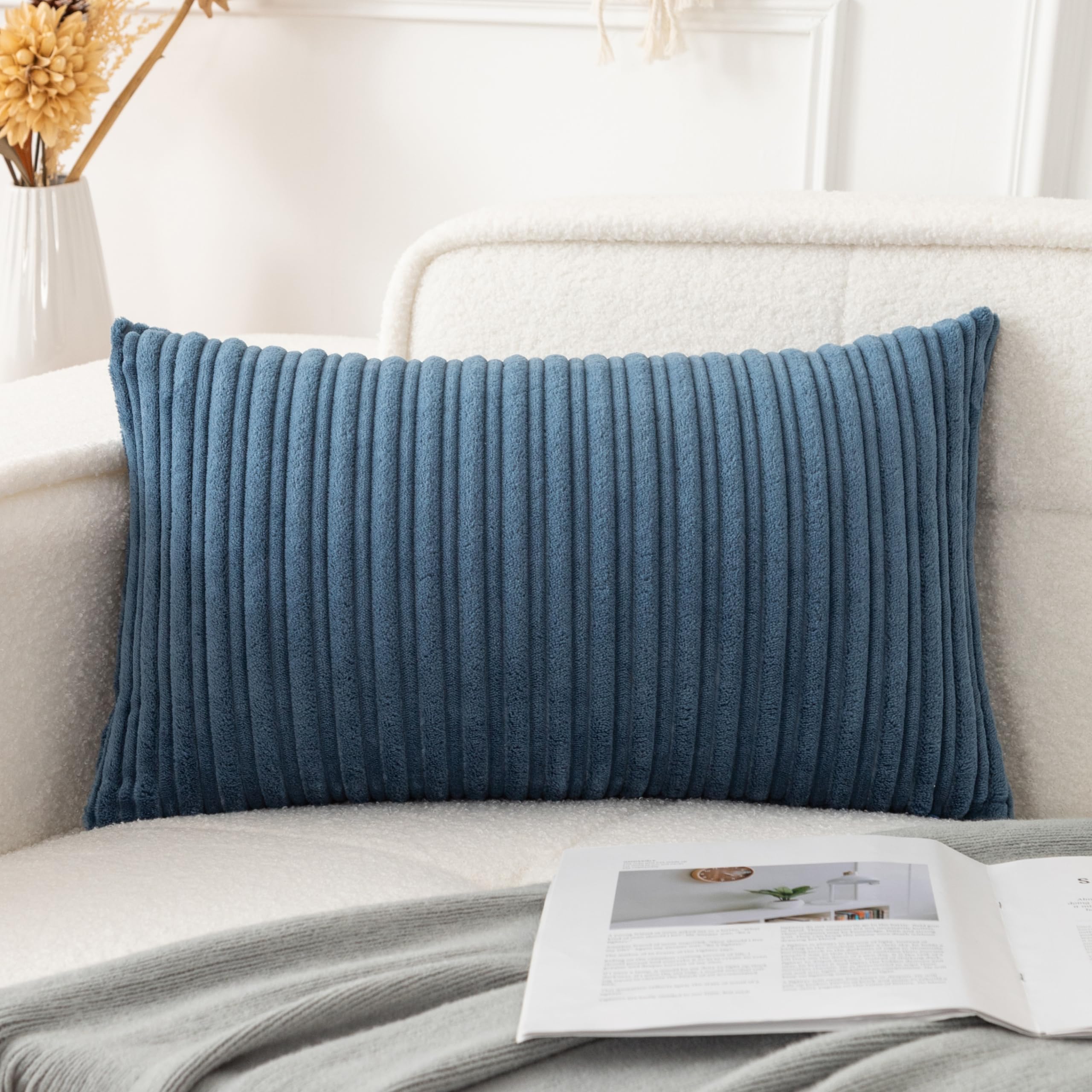 UGASA 12x24 Inch Pillow Cover Pack of 1 Soft Boho Stripe Corduroy Long ...