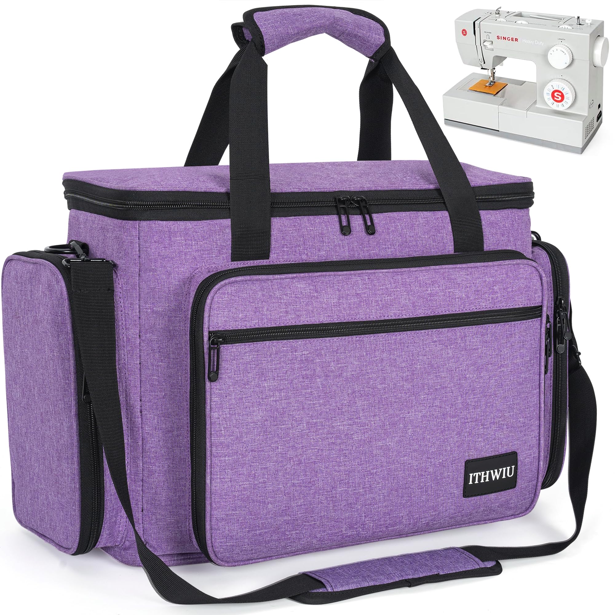 ITHWIU Sewing Machine Carrying Case with Multiple Side Zipper Storage ...