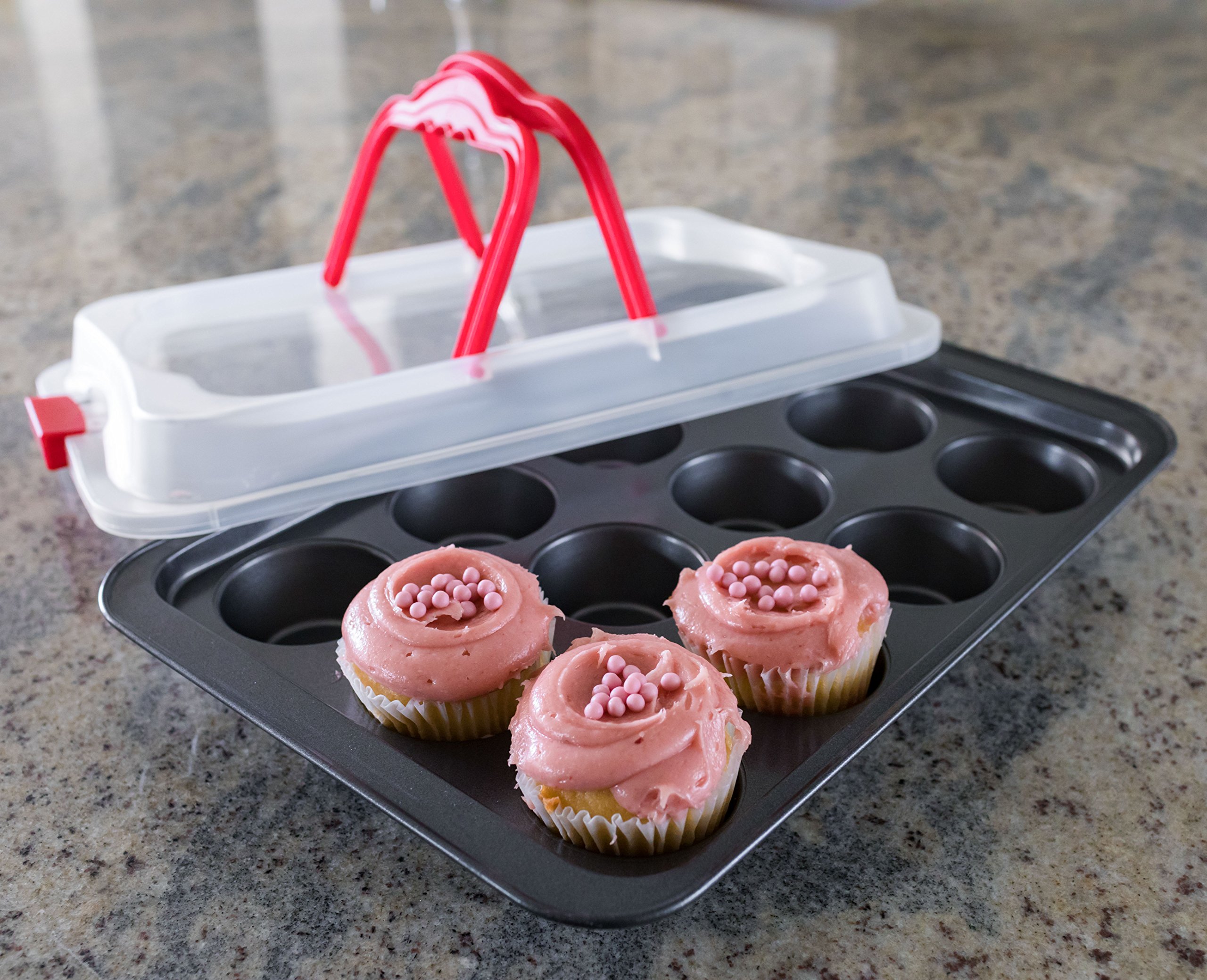 Internet s Best Cupcake Baking Pan With Lid And Handles 12 Cup Non Internet s Best Cupcake Baking Pan With Lid And Handles 12 Cup Non