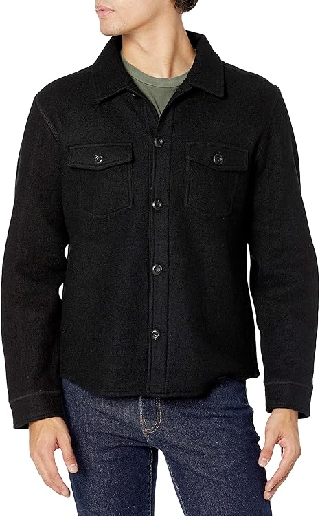 Billy Reid Men's Boiled Wool Shirt Jacket Transitional, Black, S ...