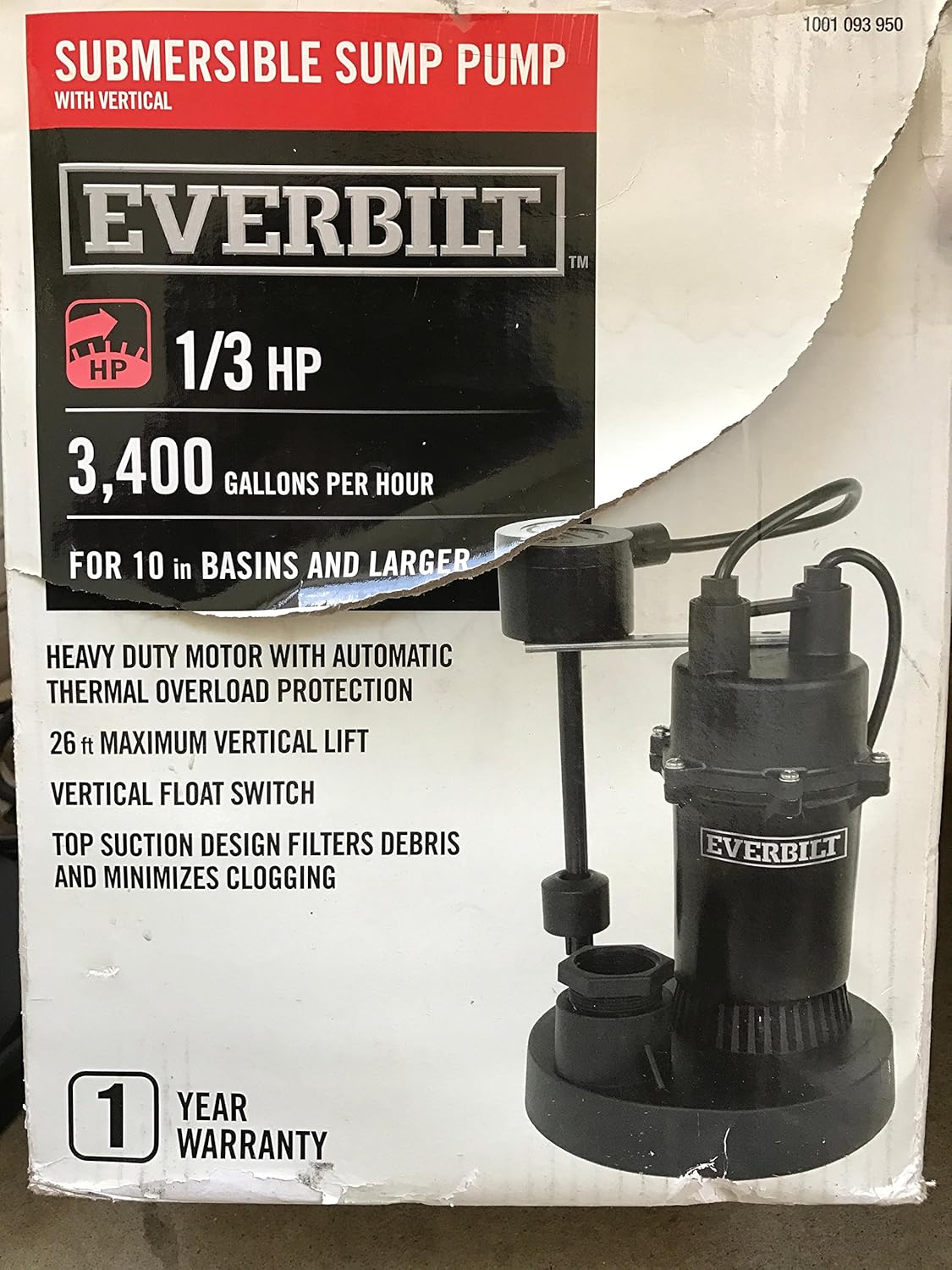 Everbilt 1/3 HP Submersible Sump Pump with Vertical - - Amazon.com