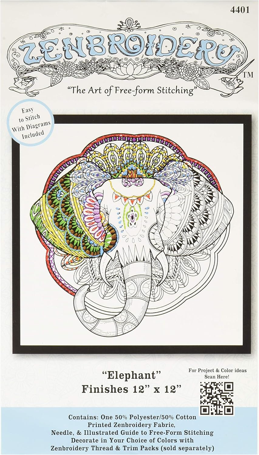 Amazon.com: Design Works Crafts 4401 Elephant Zenbroidery Kit, 12" x 12 ...