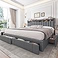Amazon.com: EnHomee King Size Bed Frame with 4 Storage Drawers ...