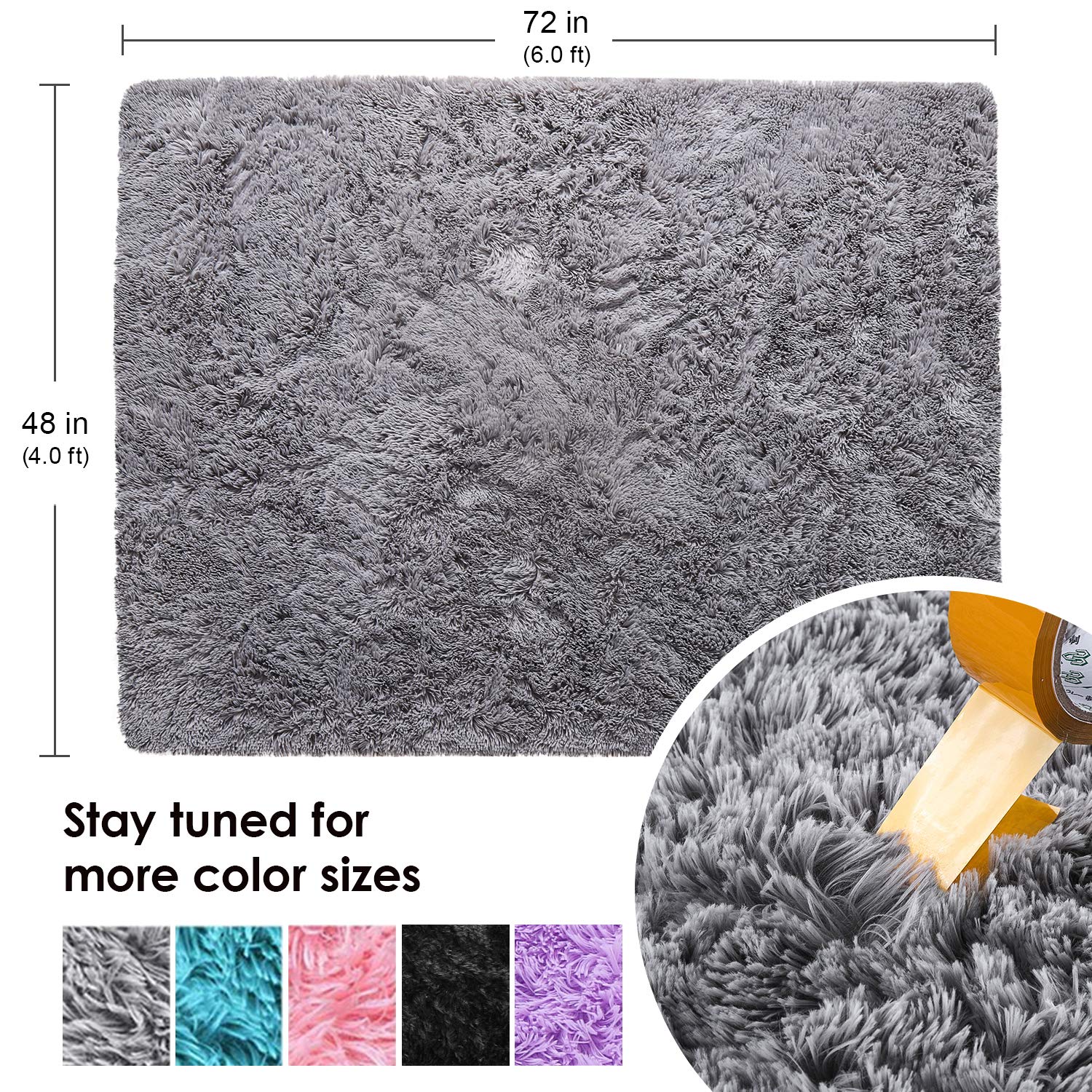 Ompaa Soft Fluffy Area Rug for Living Room Bedroom, 5x8 Grey Plush Shag ...