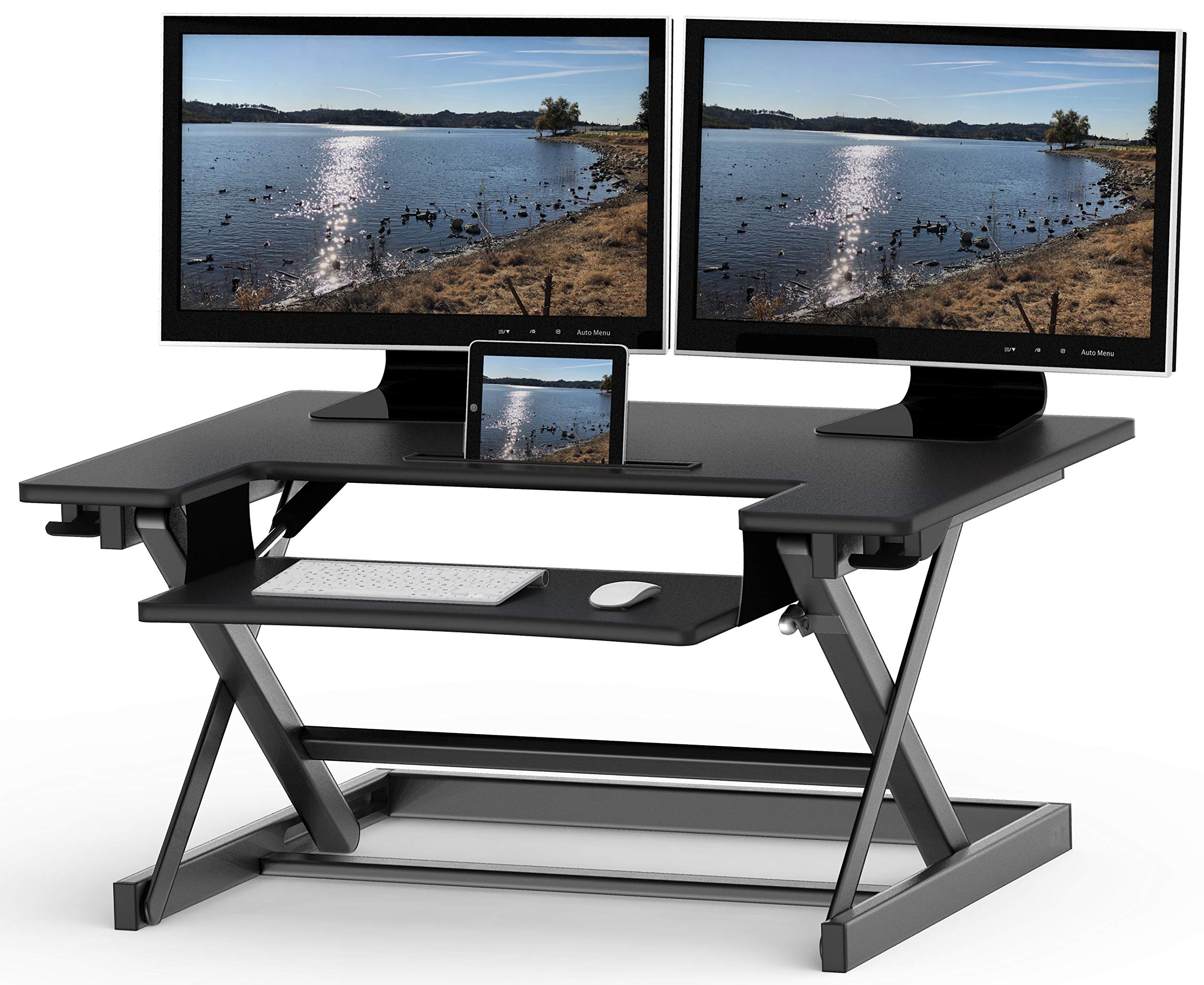 SHW Height Adjustable Sit To Stand Desk Riser Converter Workstation SHW Height Adjustable Sit To Stand Desk Riser Converter Workstation