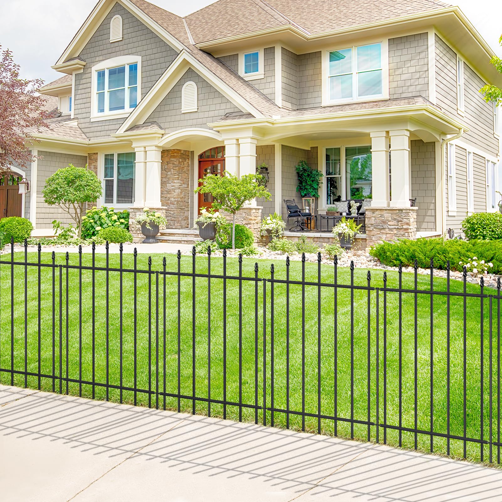 FOREHOGAR Metal Garden Fence 36 in H x 12 ft L, 6 Panels + 7 Stakes ...