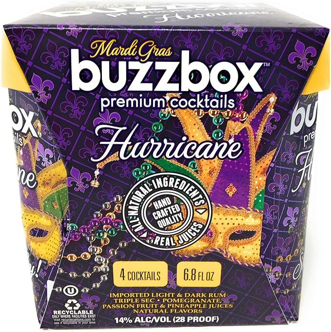 Amazon.com: Buzzbox, Cocktail Mardi Gras Hurricane, 4pk, 200mL Cans, 28 ...