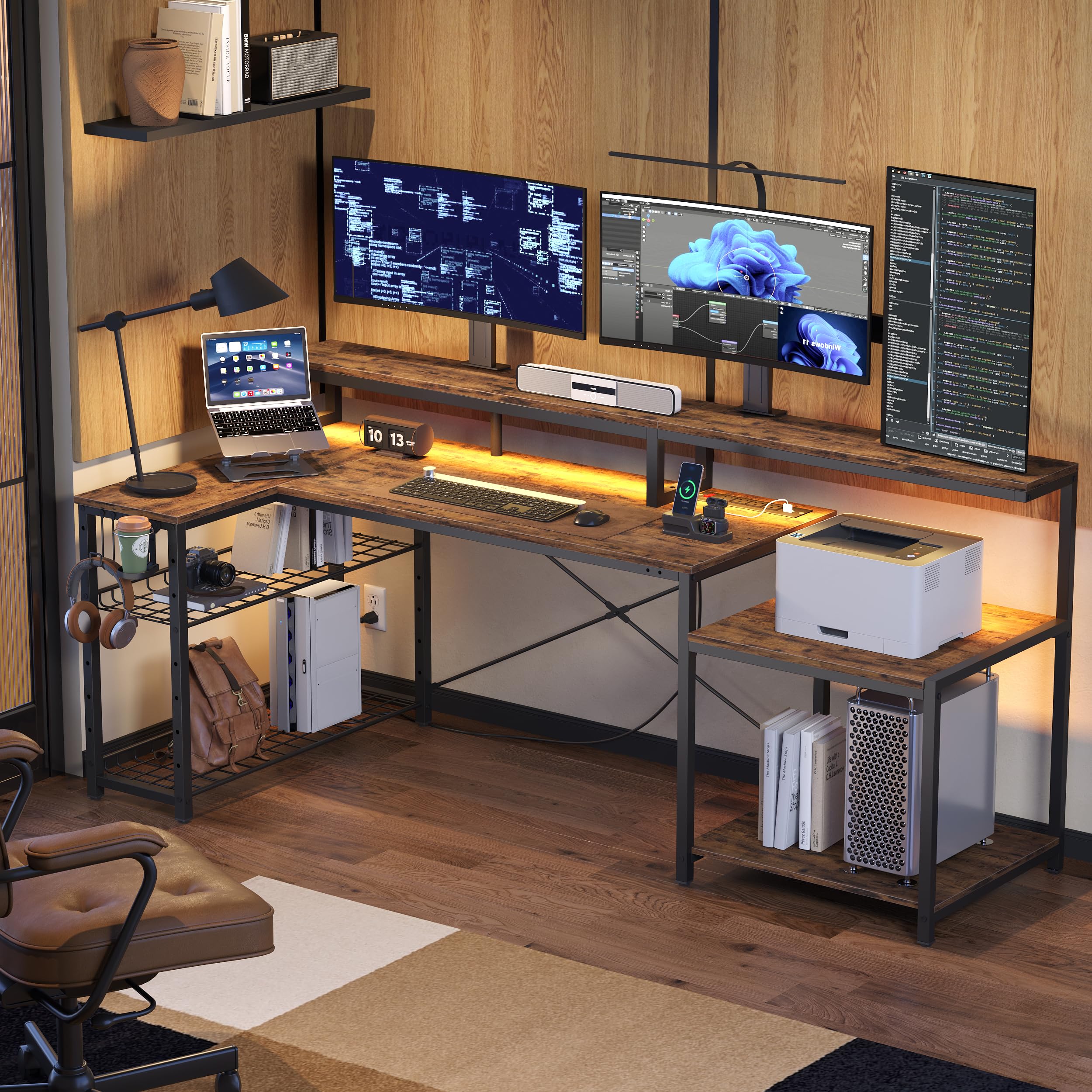 Mua Bestier 71.5 inch Computer Desk with Power Outlets, L Shaped LED ...