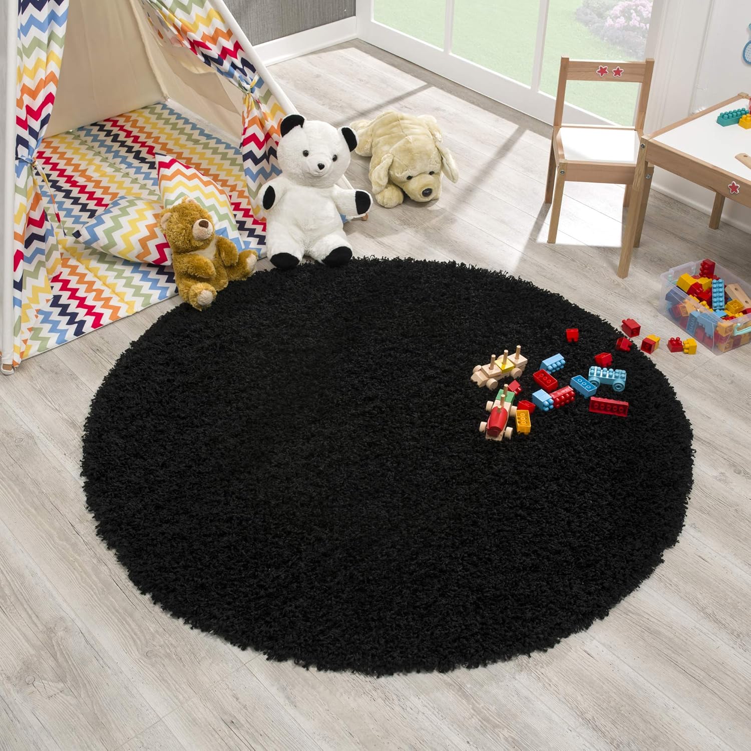 SANAT Black Polypropylene Rug 80 cm Round – BigaMart