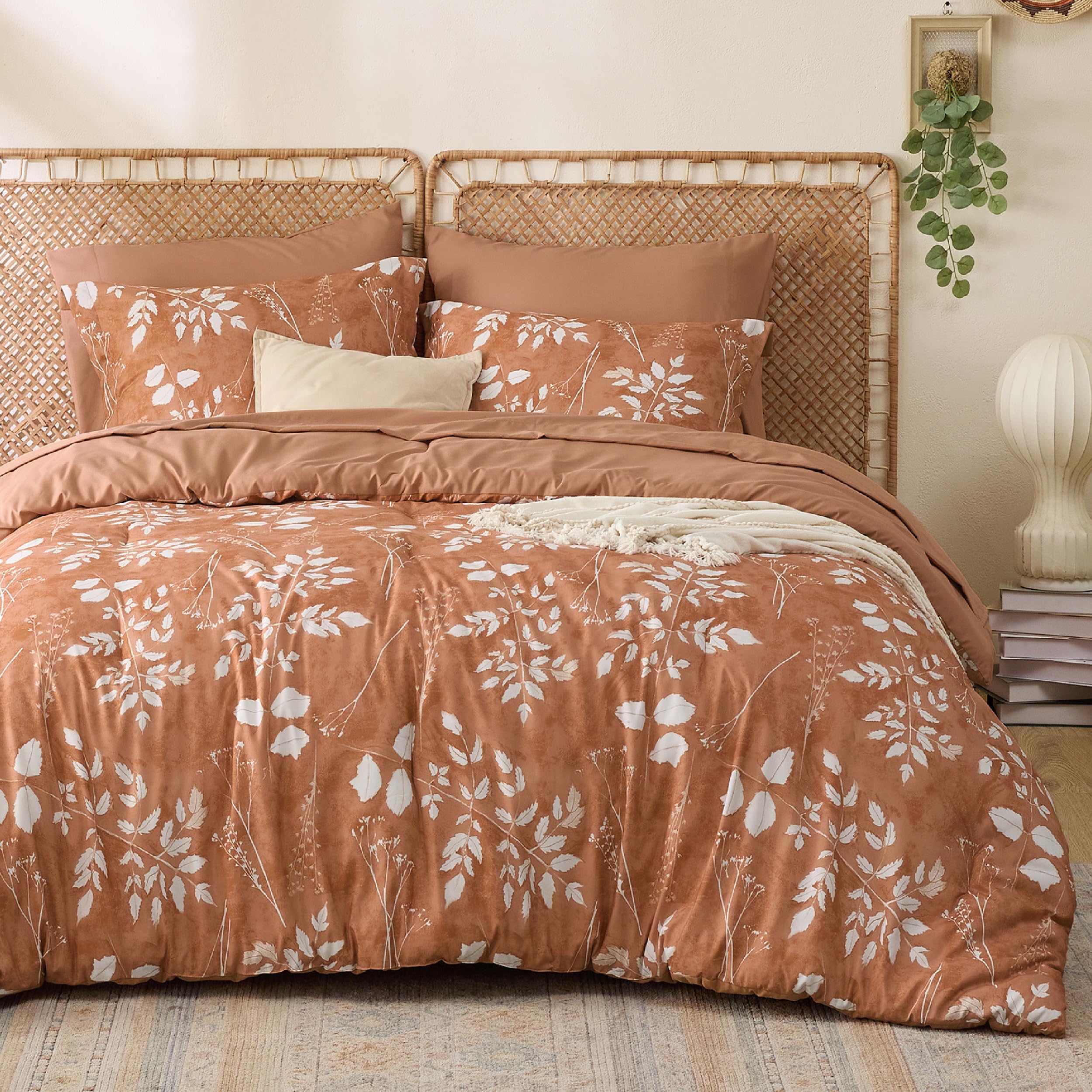 Bedsure Full Size Comforter Set - 7 Pieces Floral Brown Soft Bedding ...