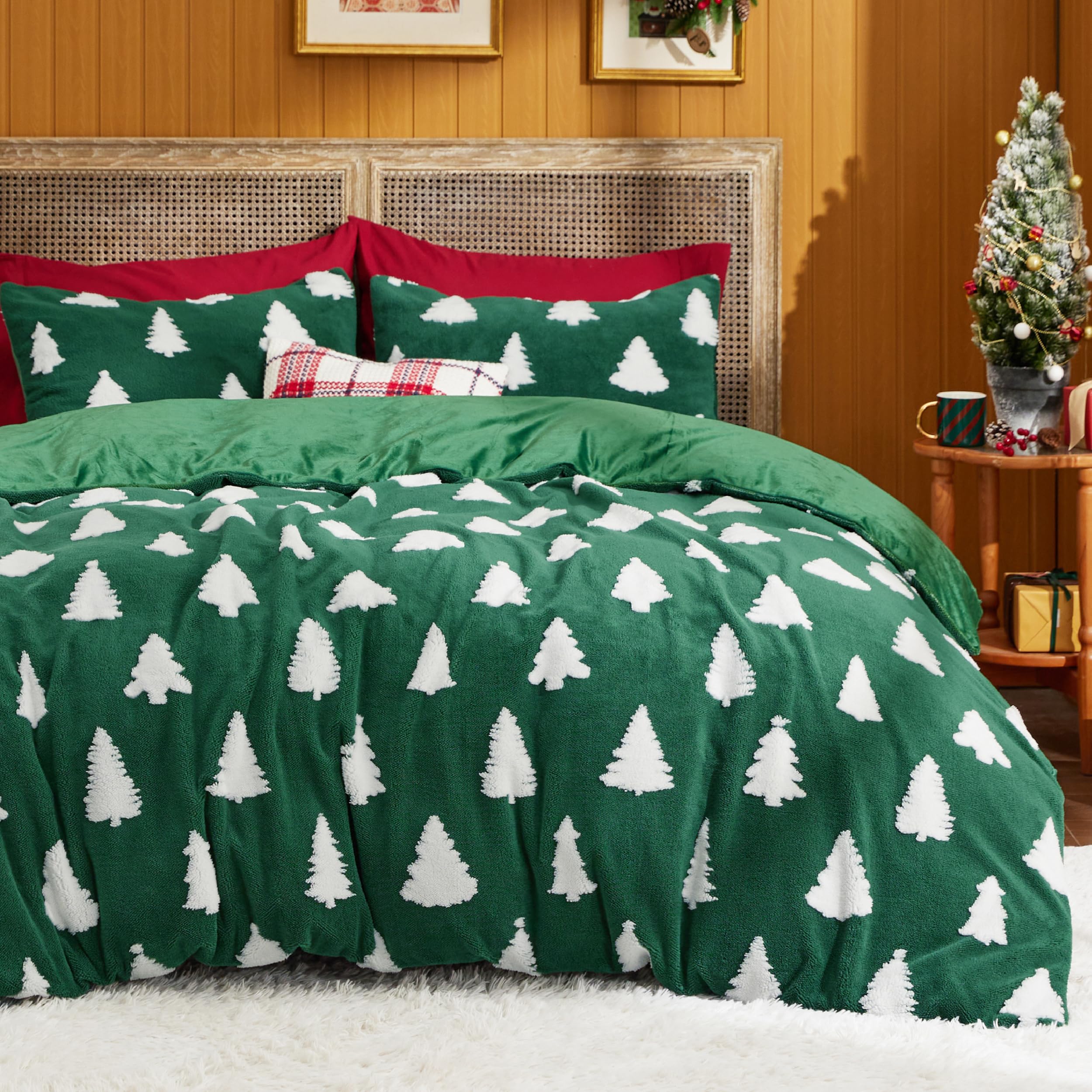 Bedsure Fluffy Christmas Comforter Set King - Christmas Bedding ...