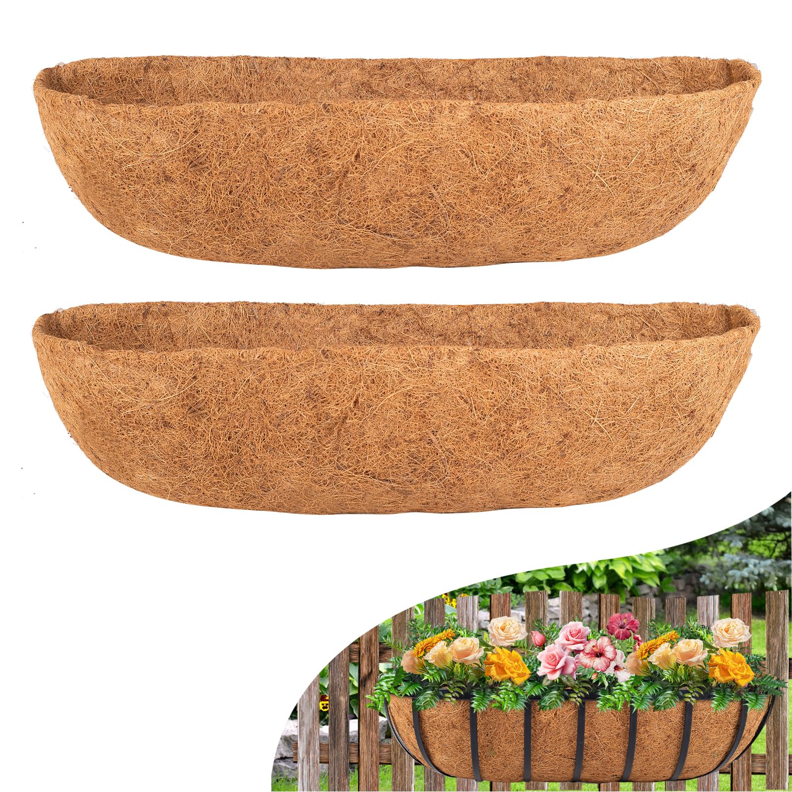 HKZ Coconut Liner for Planters - 2 Pcs 24 Inch Trough Coco Liners for ...