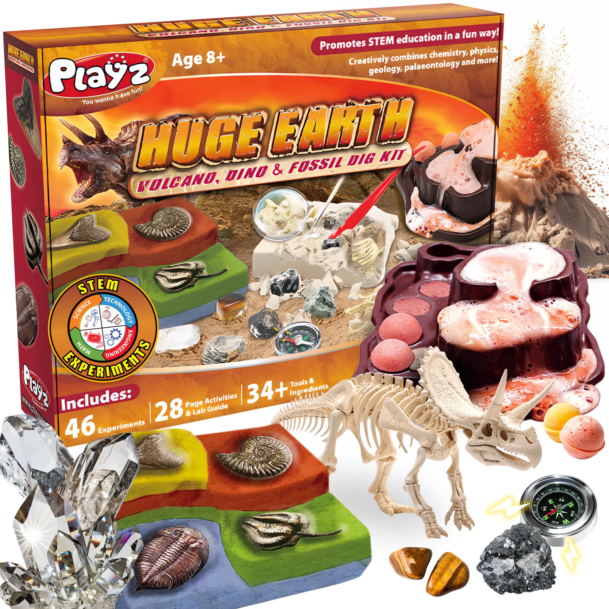 Playz Dinosaur Fossil Digging Kit for Kids, Gemstone Dig Kit & Volcano ...