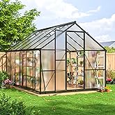 Amazon.com : HOWE 14x9.5x9 FT Polycarbonate Greenhouse with 2 Vents and Double Swing Doors 6FT ...