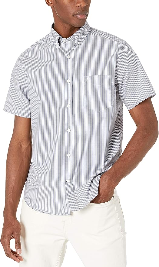 Nautica Men's Short Sleeve Casual Stripe Stretch Cotton Button Down ...