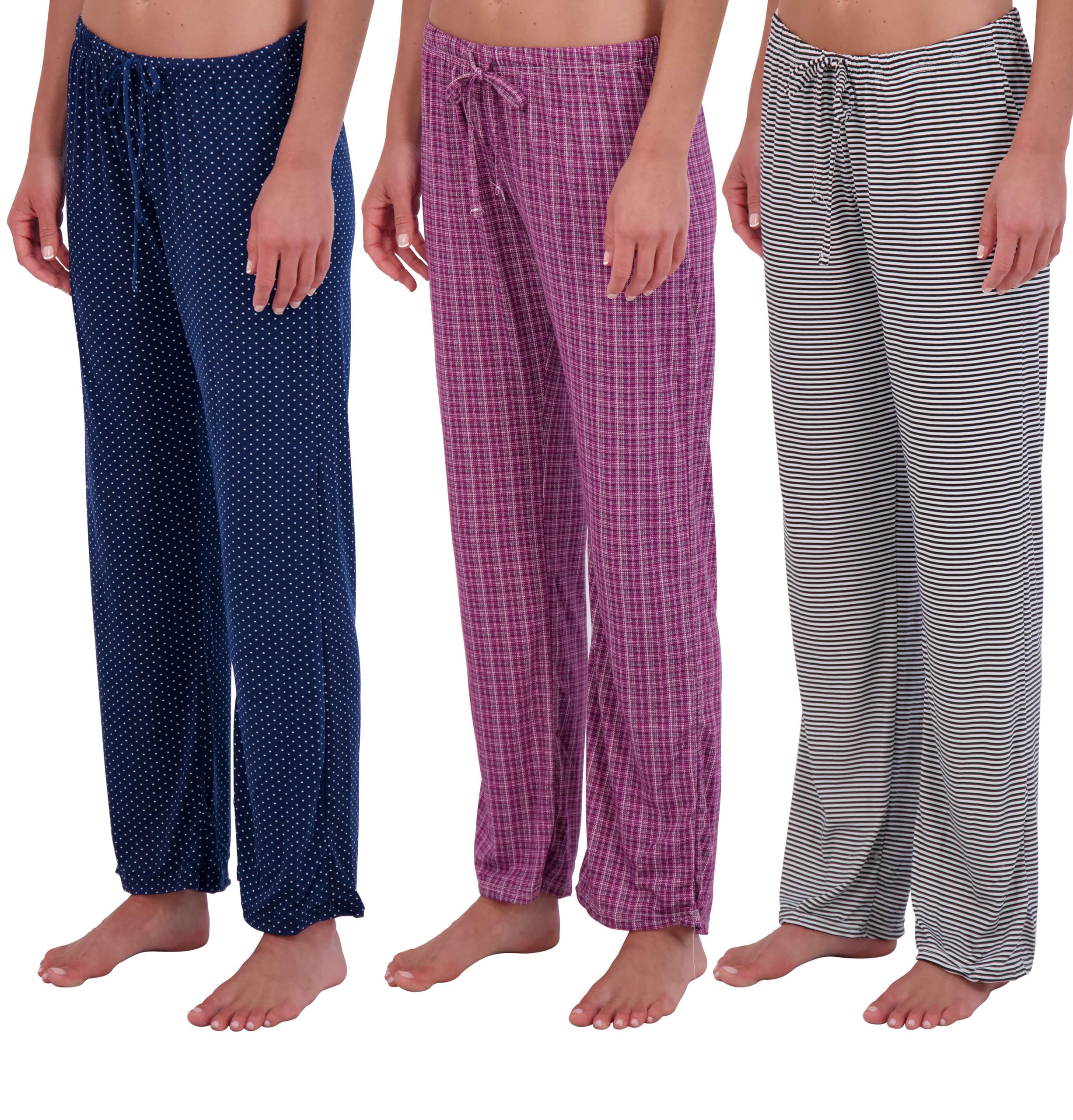 Real Essentials 3 Pack Pajama Pants Women Cotton Lounge Pj Comfy Plaid ...