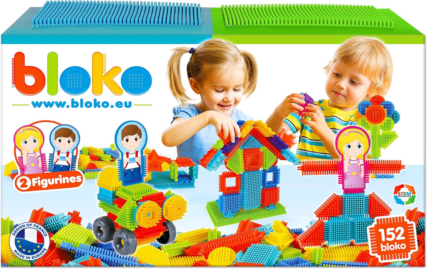 BLOKO 503625 Set of 150 – 2 Game Plates and 2 Family Figures, Green ...