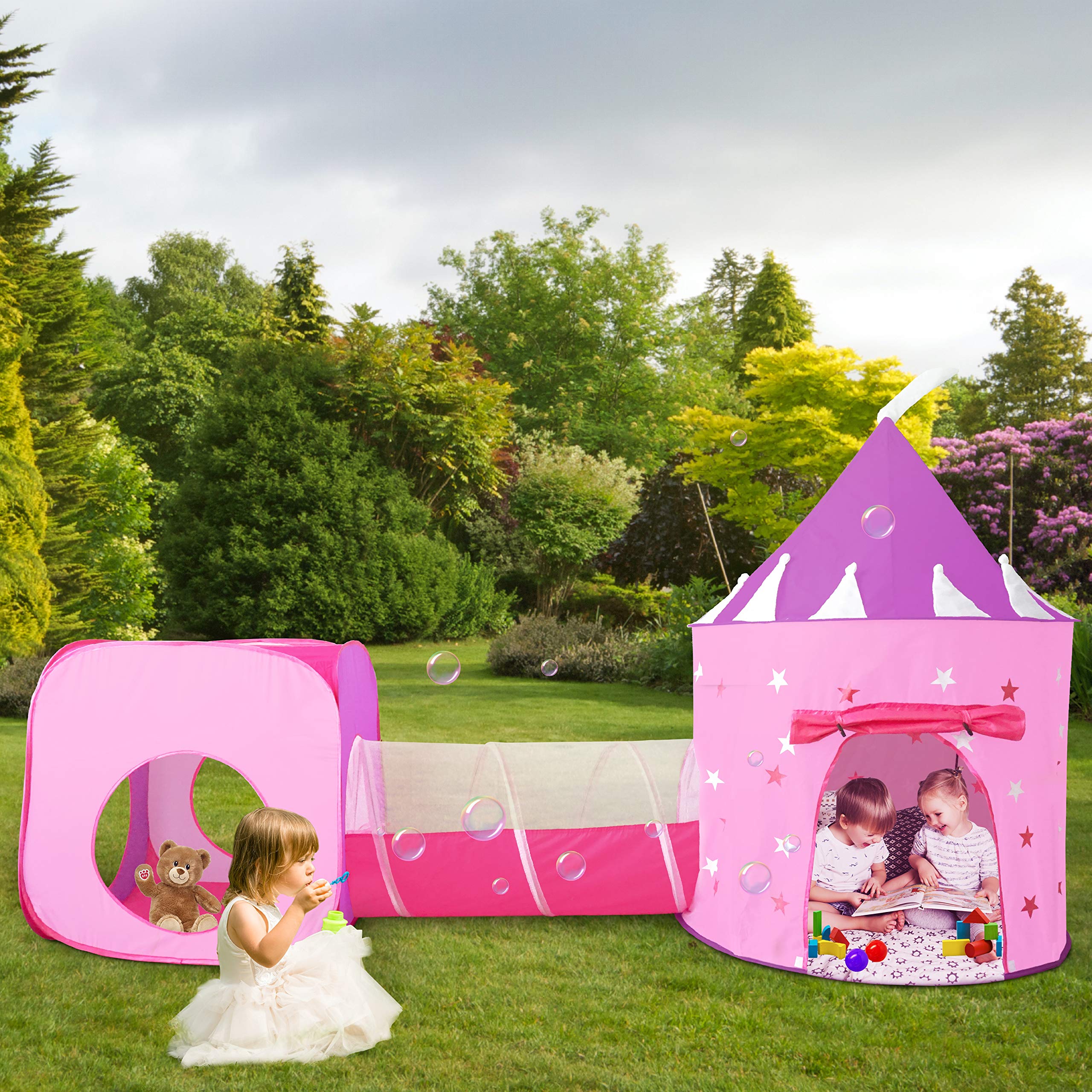 Hide N Side Princess Tent with Tunnel for Girls Play Tent Castle w Glow ...