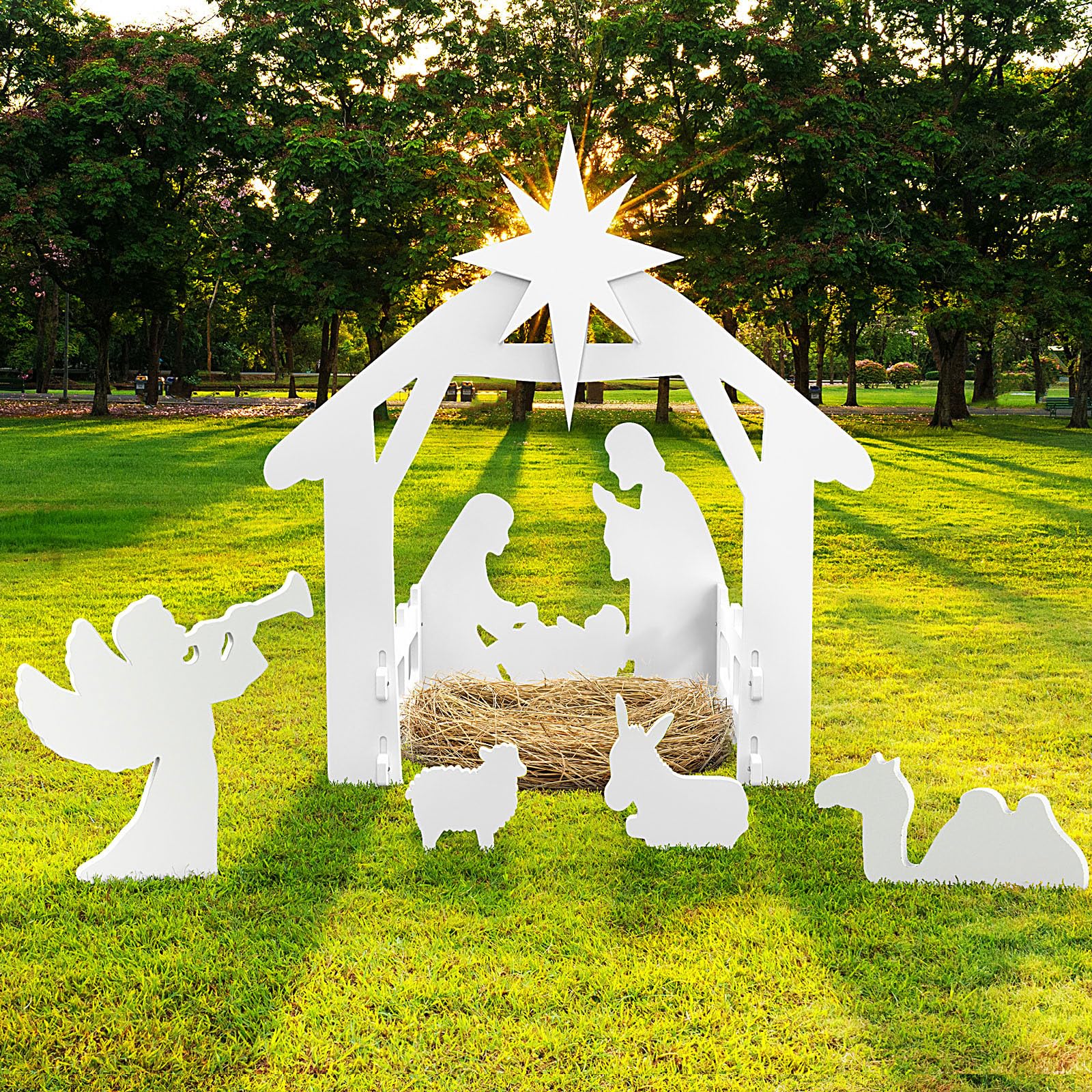 JAZIPO Large Nativity Scene Outdoor, Weather-Resistant Nativity Set ...