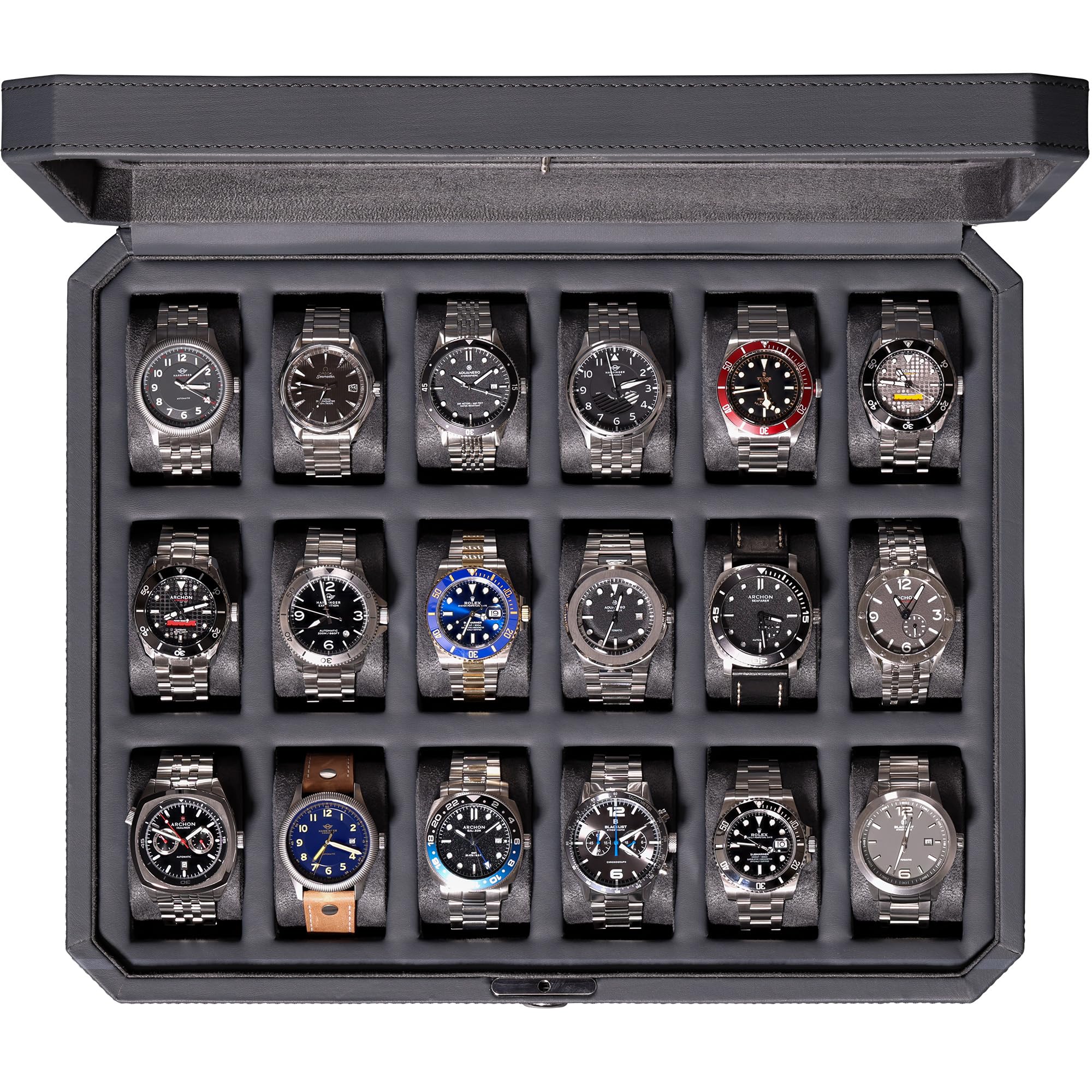 ROTHWELL 18-Slot Watch Case – Luxury Watch Box for Men, Real Glass Top ...