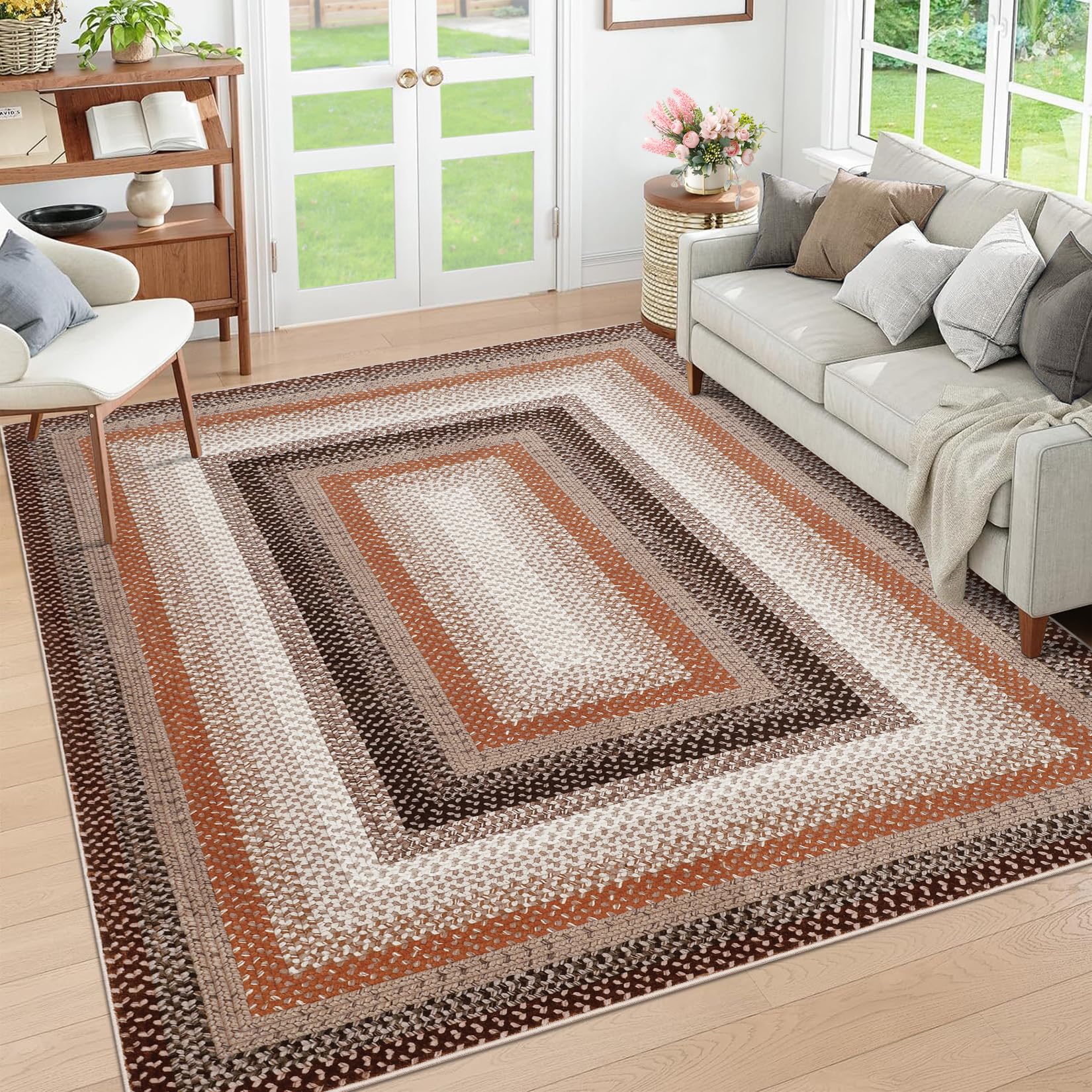 RUGSREAL 9x12 Braided Rug Washable Living Room Area Rug Modern Braid ...