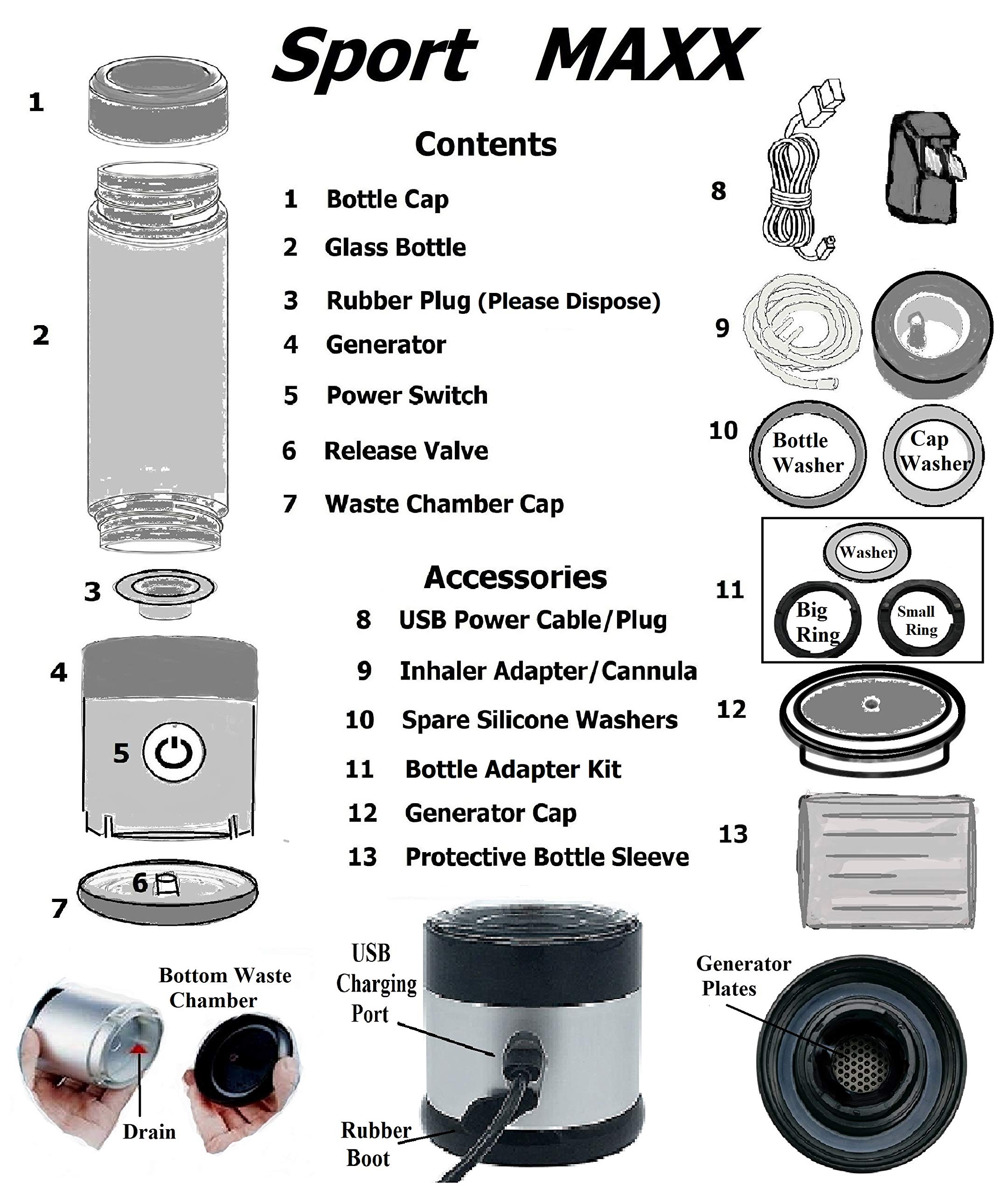 Mua H2 USB Sport MAXX Hydrogen Water Generator with Glass Bottle and ...
