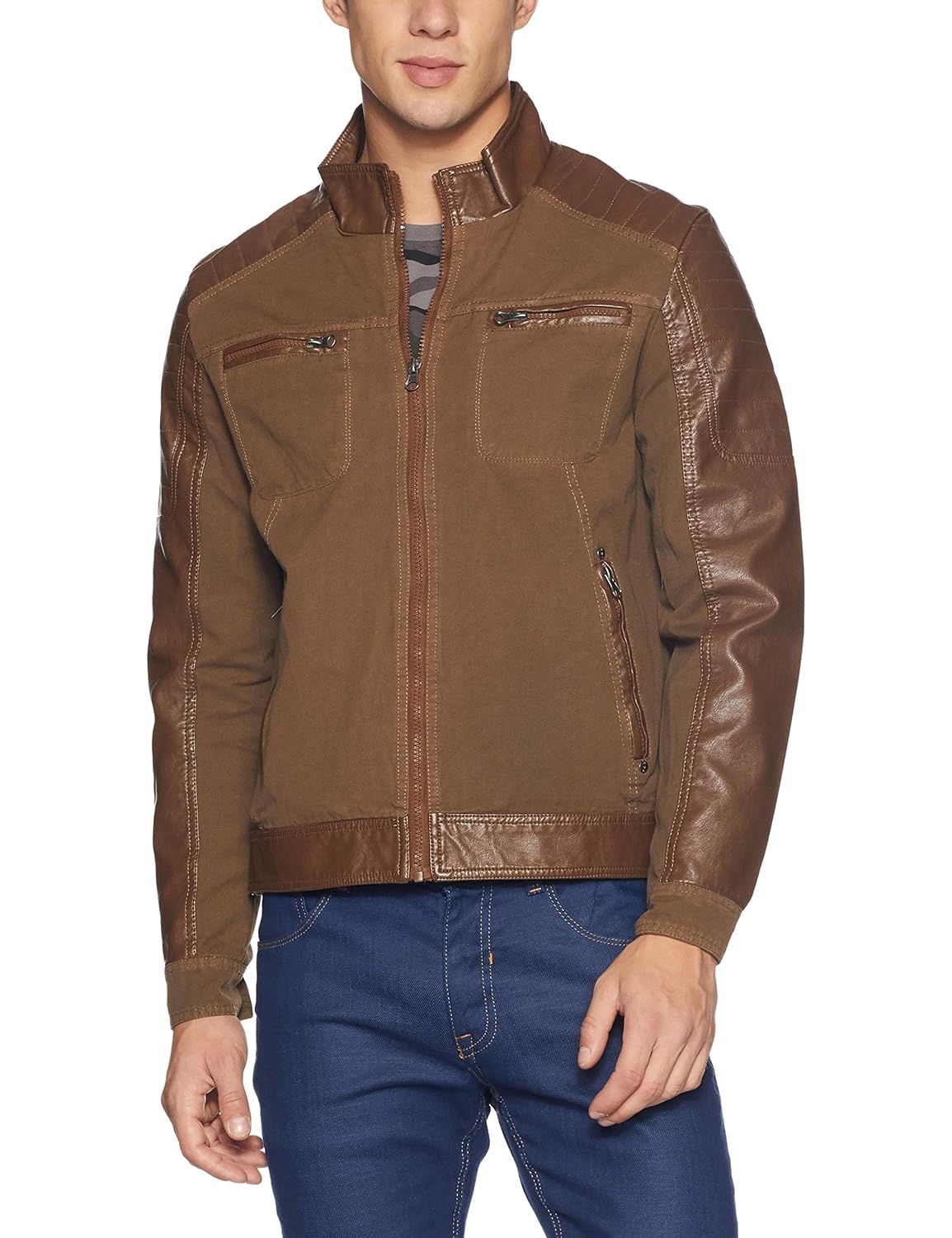 Buy Flying Machine Men's Jacket (8907378412980_FMJK9676_L_Brown) at ...