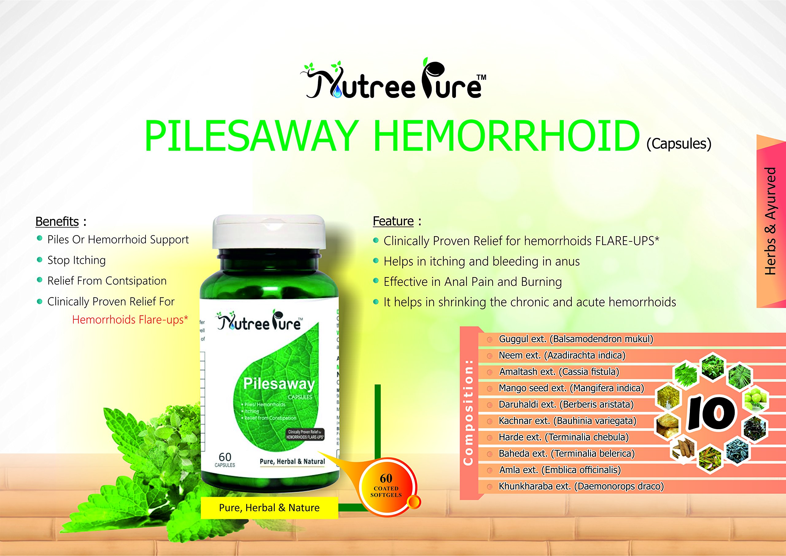 Nutree Pure Pilesaway Capsules for Piles/Hemorrhoids/Itching - Pack of ...