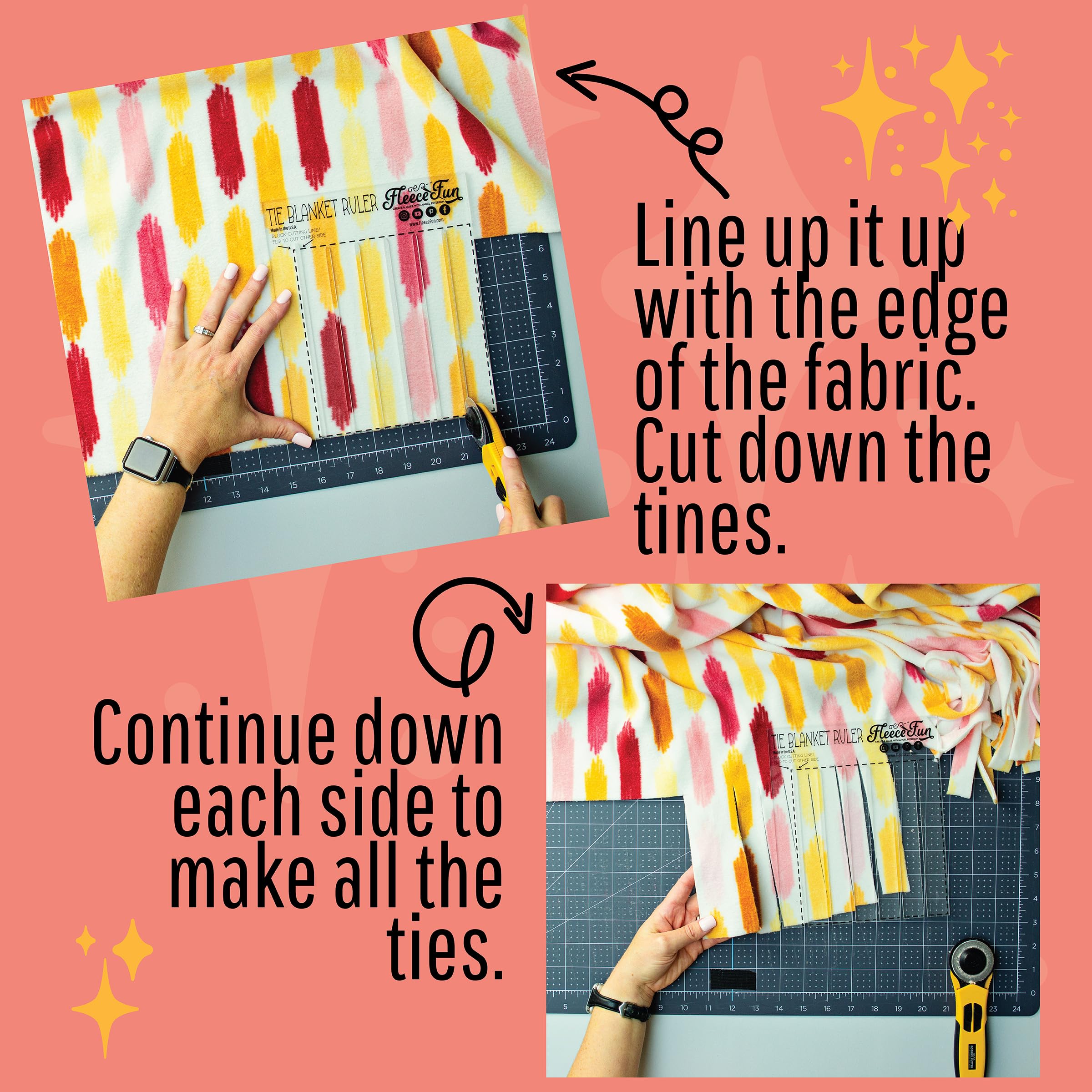 Fleece Tie Blanket Ruler Template For DIY No Sew Blankets And Blanket ...