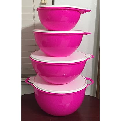 The Tupperware Thatsa Bowl 4 Piece Set in Electric Hot Pink with Snow ...