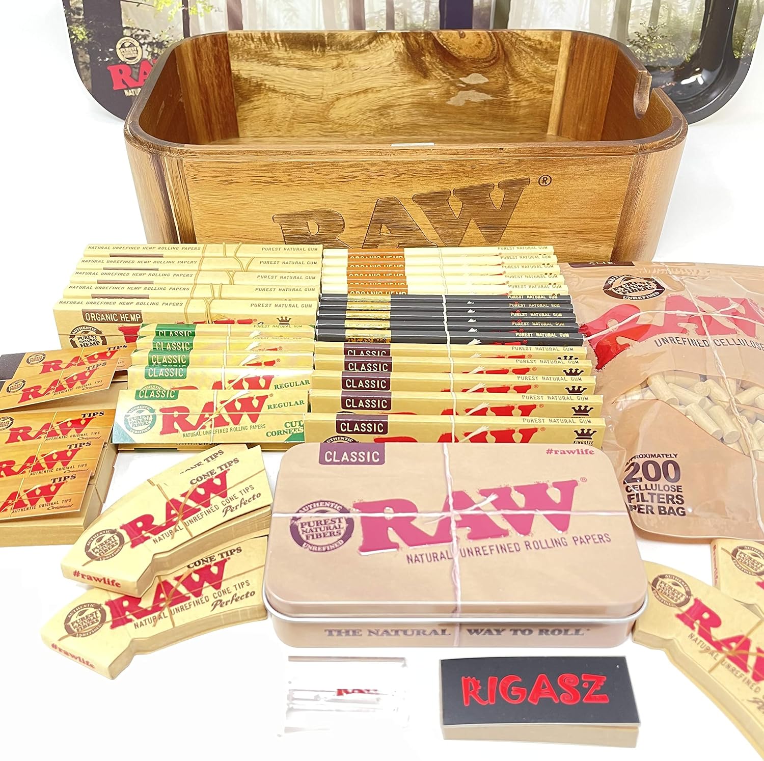 Reds Exclusive Tips RAW Wooden Cache Box Set with Tray and Magnetic ...