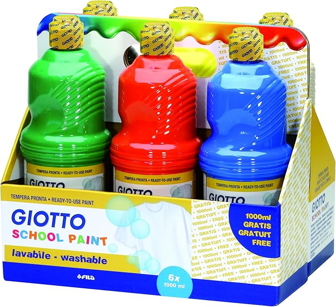 Giotto 530900 Set of 6 Bottles of 1 Litre Washable Gouache Ready to Use ...